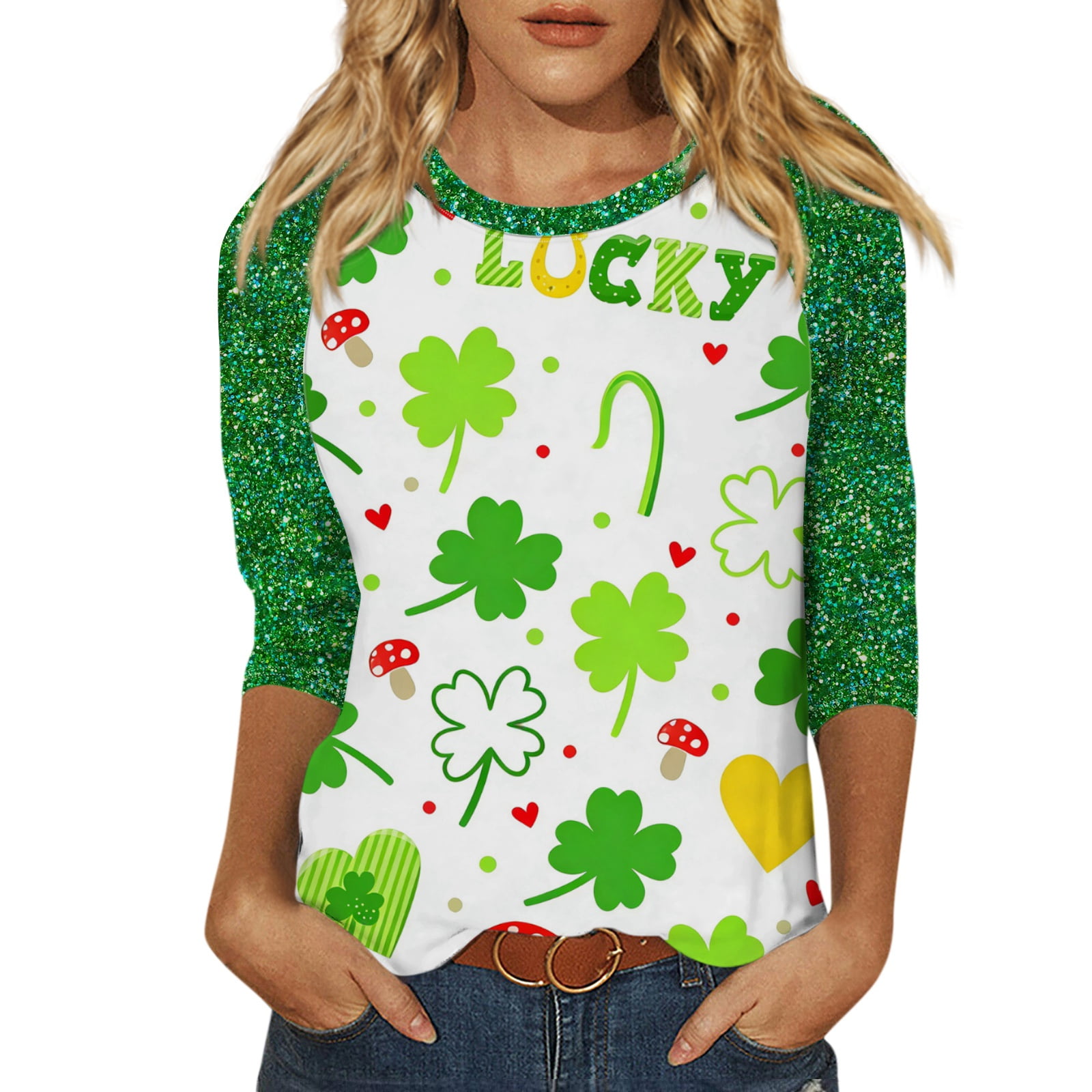 Hogleaql Saint Patrick's Day Shirt Women 3/4 Length Sleeve Crew Neck ...