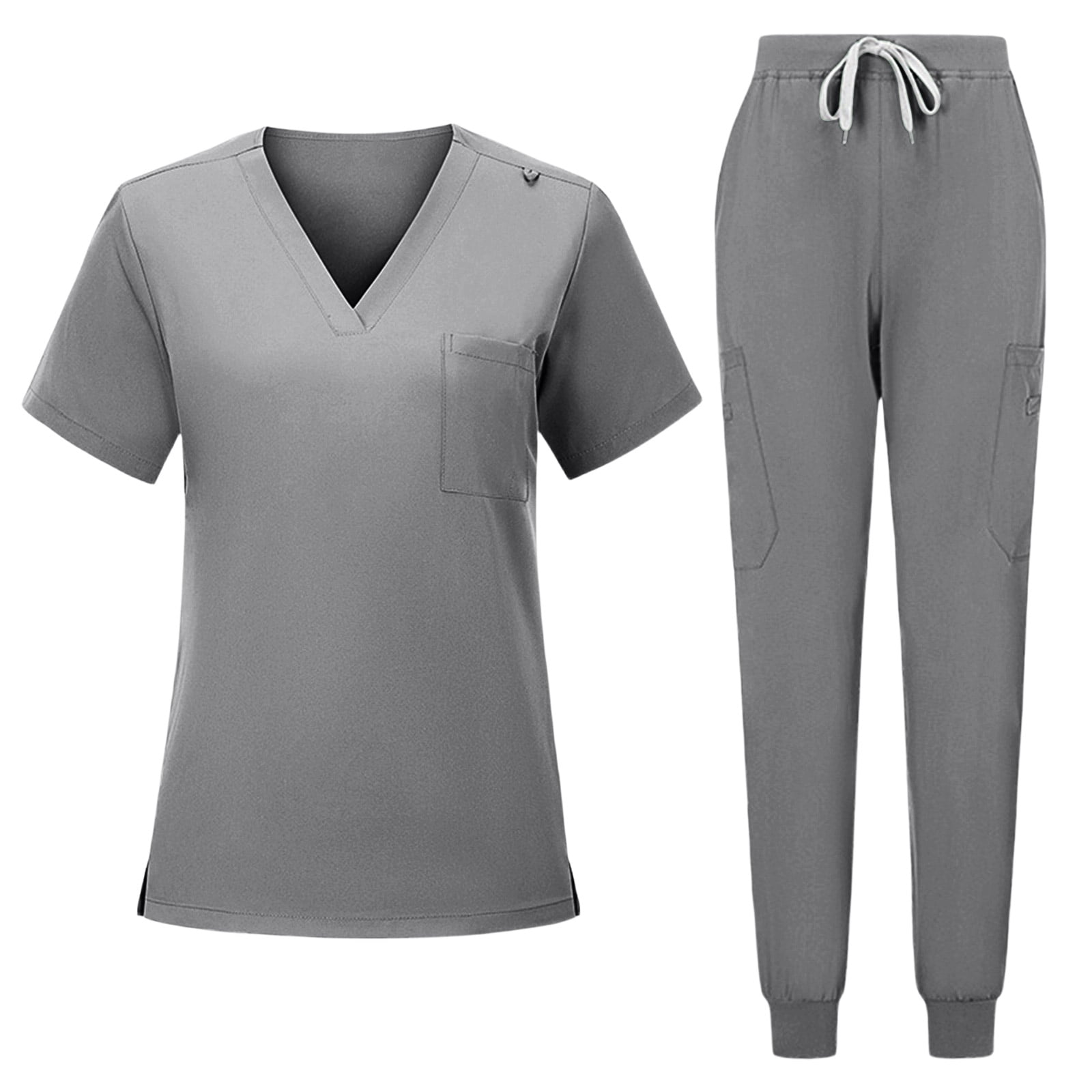 Hogleaql Scrubs Set for Women V Neck Short Sleeve Jogger Suits with ...