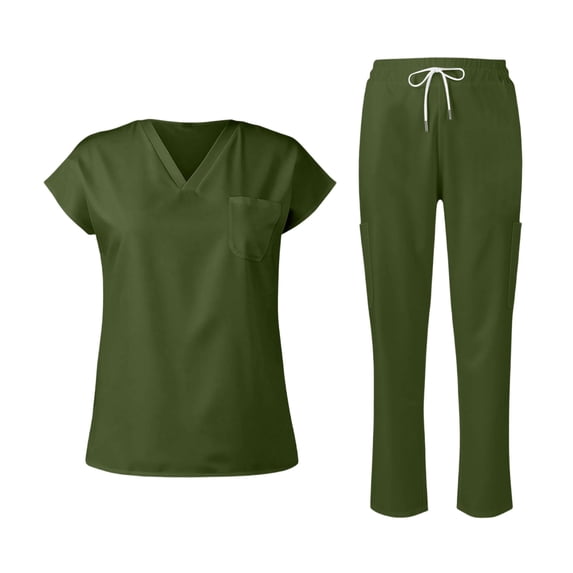 Hogleaql Scrubs for Women Sets V Neck Cap Sleeve Jogger Suit with Multi ...