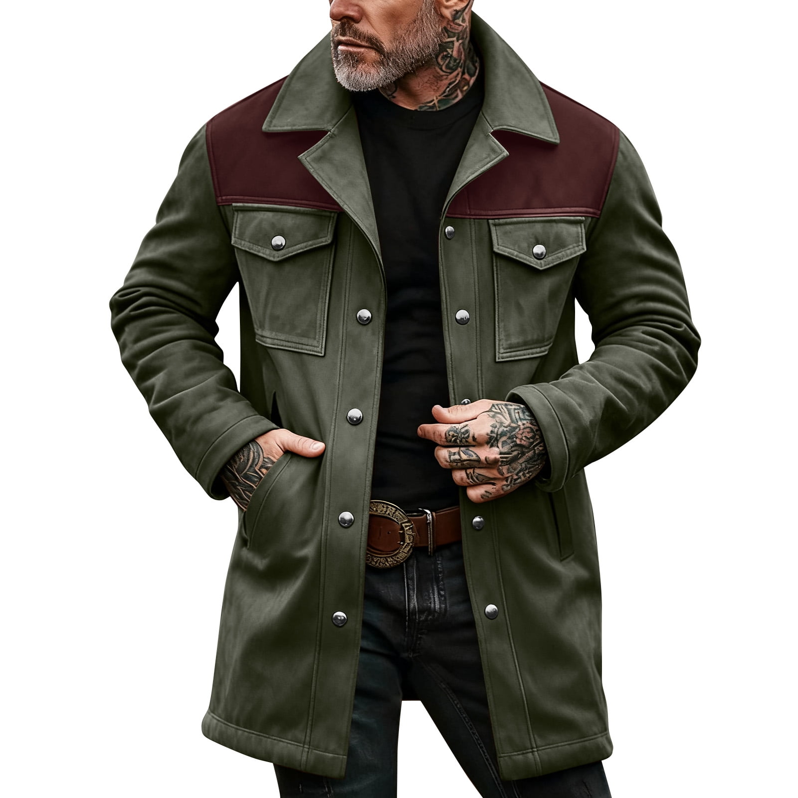 Hogleaql Sherpa Lined Leather Jacket for Men Vintage Suede Pocket Plush ...
