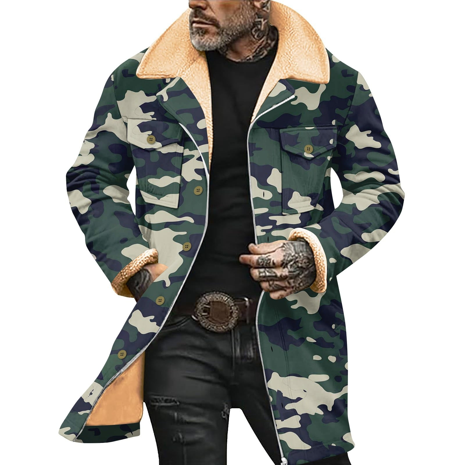 Hogleaql Sherpa Lined Leather Jacket for Men Vintage Suede Pocket Plush ...