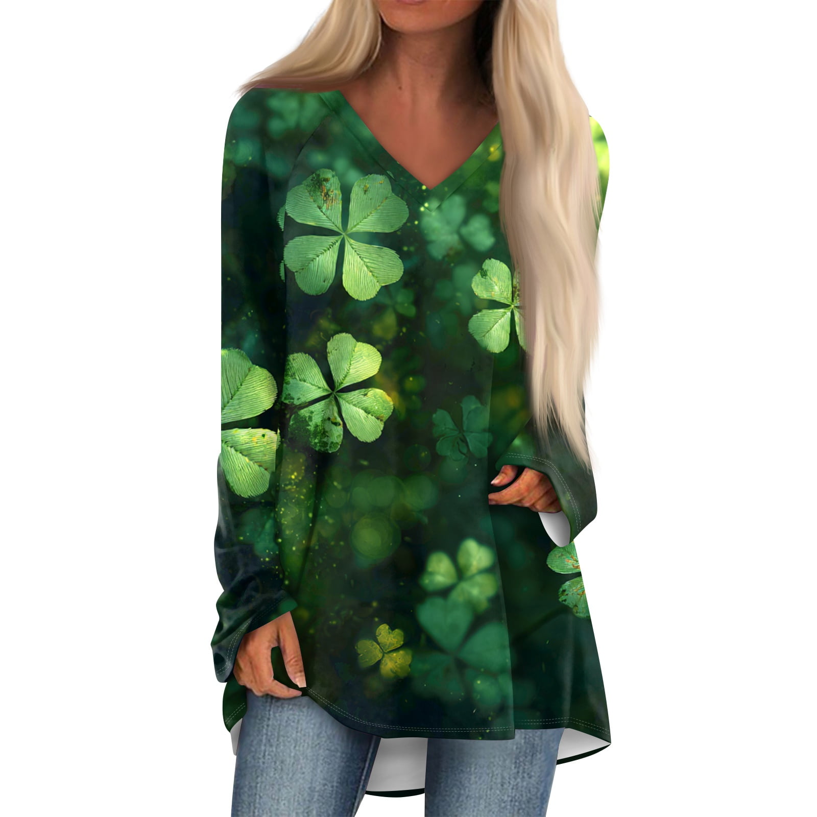 Hogleaql St. Patrick's Day Shirts for Womens V-Neck Soft Long Sleeve ...