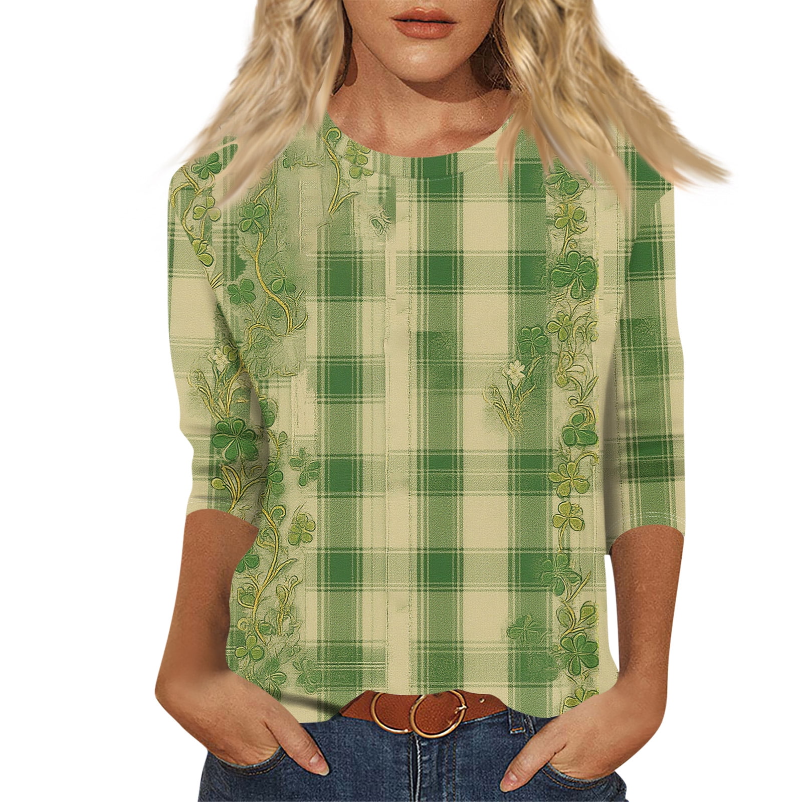 Hogleaql St. Patrick's Days Shirt Womens Three Quarter Sleeves Crewneck ...