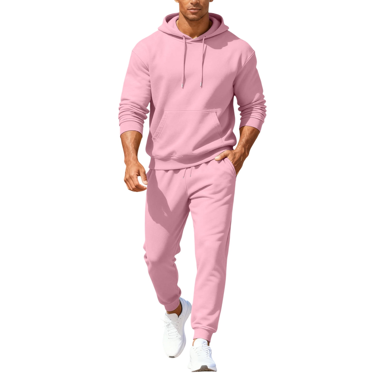 Hogleaql Sweatsuits for Men 2 Piece Solid Color Sweat Pullover Hoodies ...