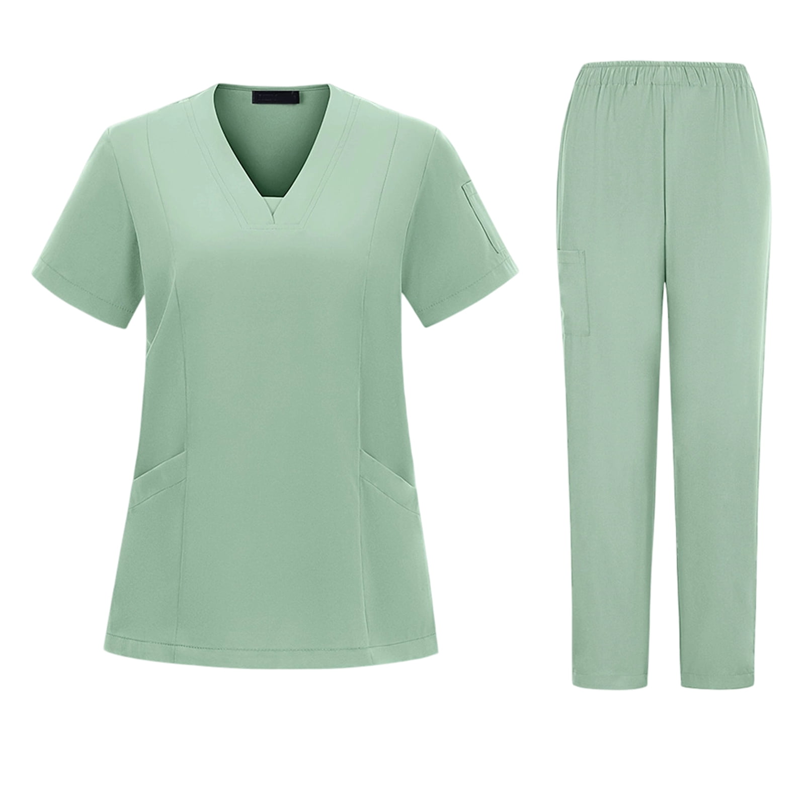 Hogleaql Uniforms Scrubs Set for Women V Neck Solid Short Sleeve Jogger ...