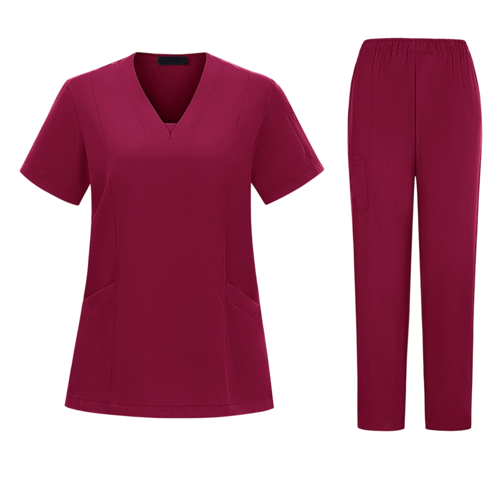 Hogleaql Uniforms Scrubs Set for Women V Neck Solid Short Sleeve Jogger ...