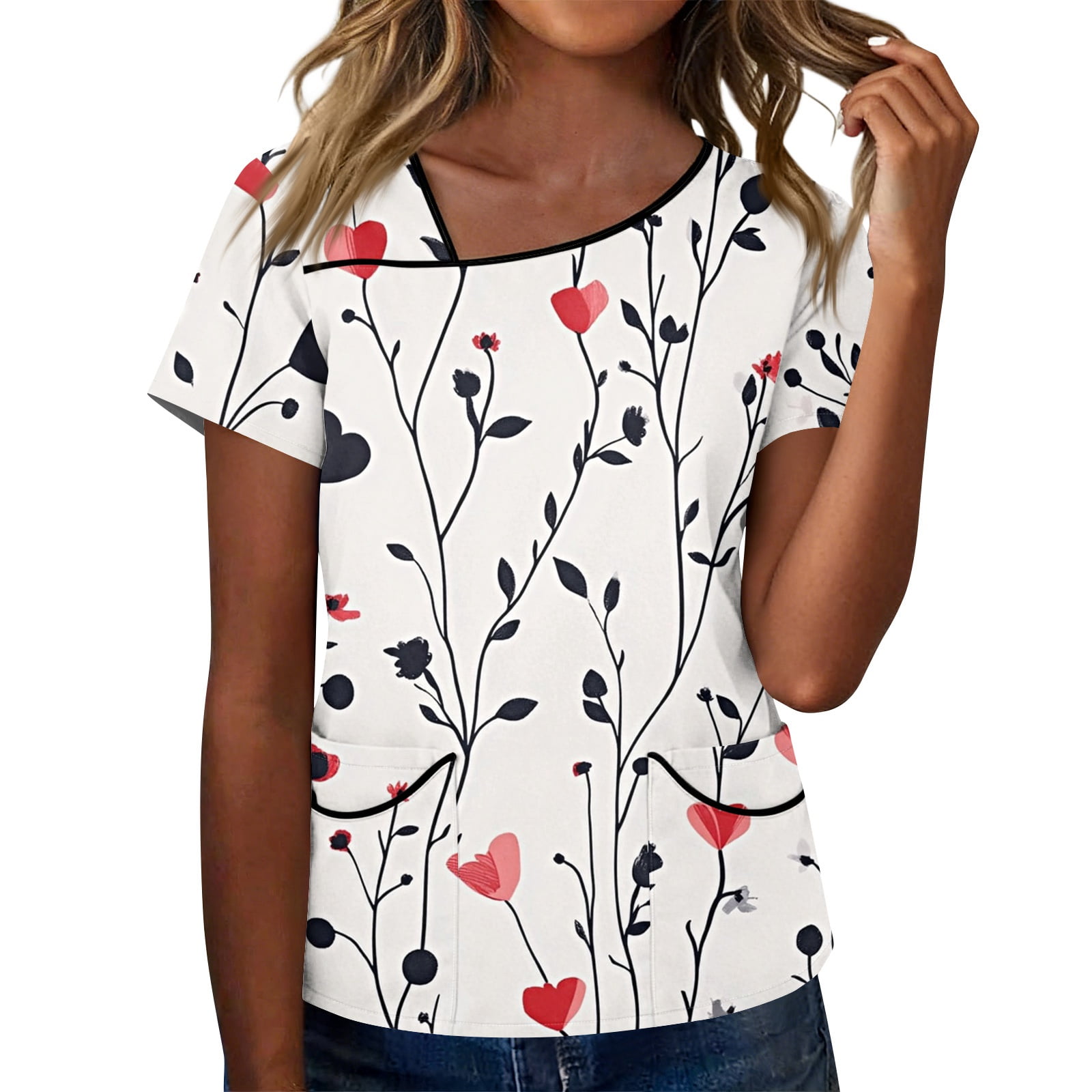 Hogleaql Valentine's Day Scrubs Top for Women Plus Size Short Sleeve ...