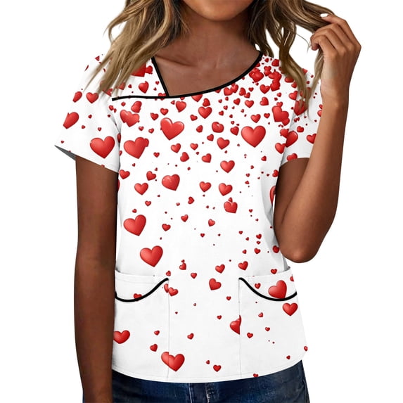 Hogleaql Valentine's Day Scrubs Top for Women Plus Size Short Sleeve ...