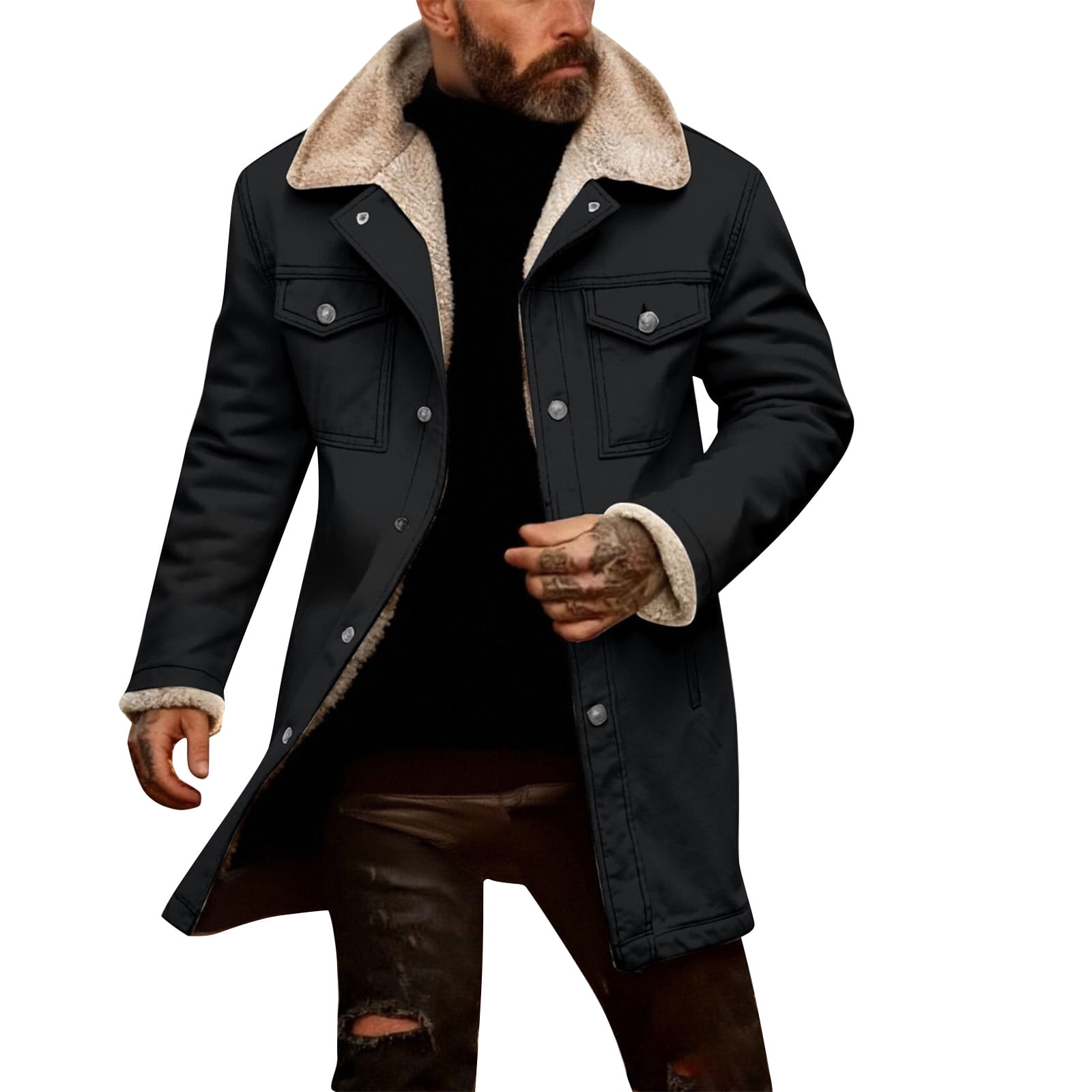 Hogleaql Vintage Suede Jacket for Men Plush Retro Thicken Reversed ...