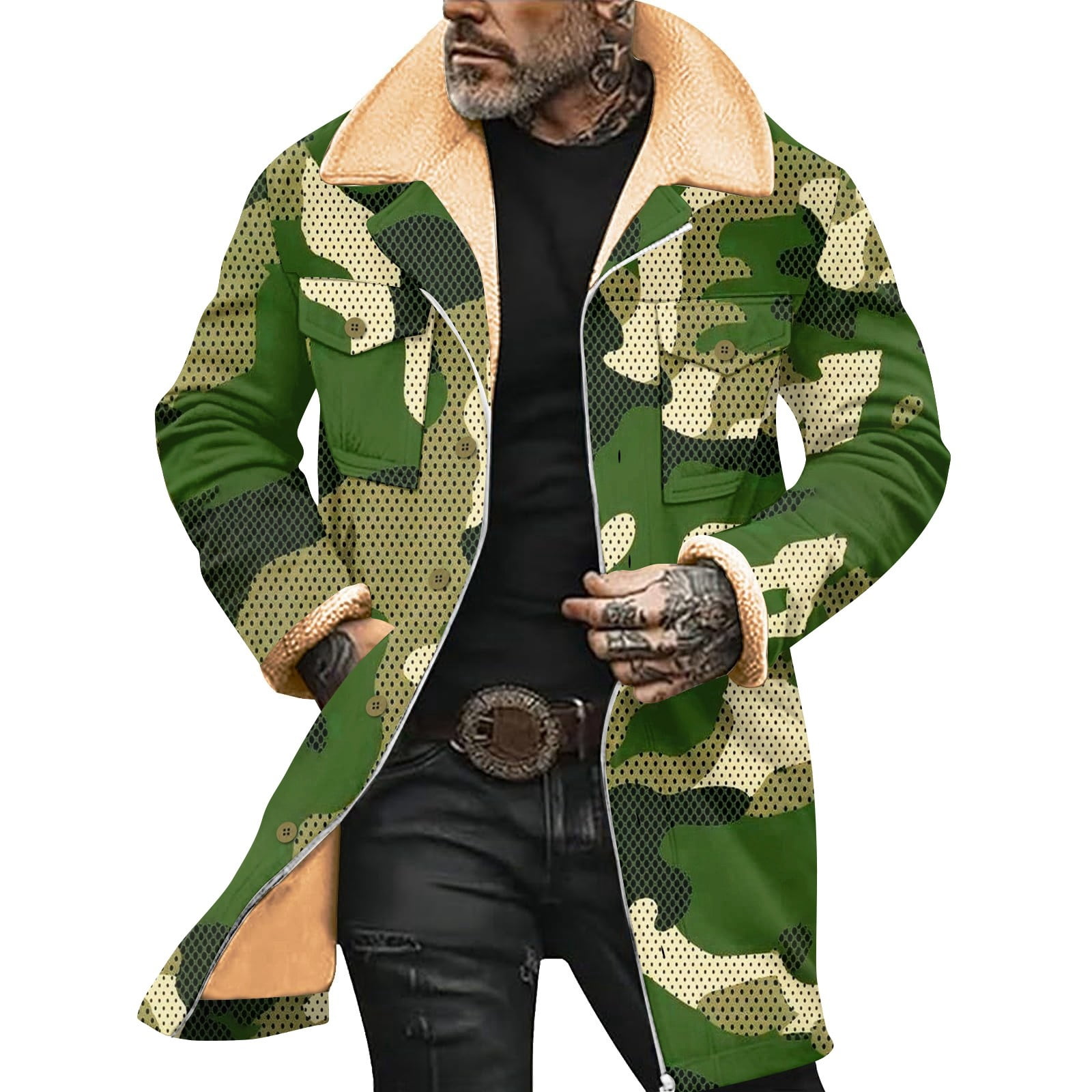 Hogleaql Vintage Suede Pocket Plush Reversed Collar Mens Outdoor Jacket ...