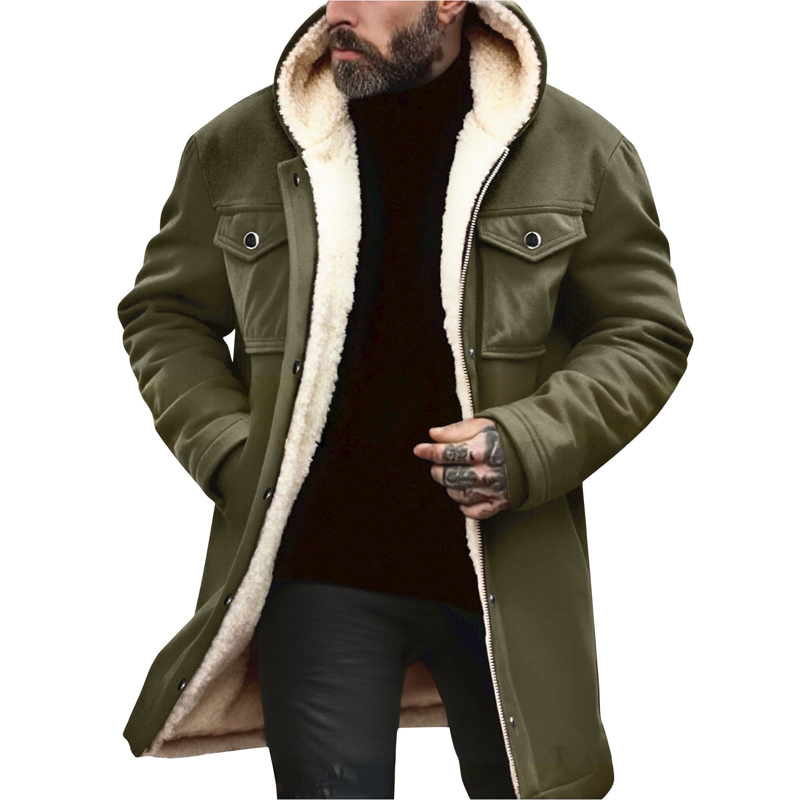 Hogleaql Vintage Suede Pocket Plush Reversed Collar Mens Outdoor Jacket ...