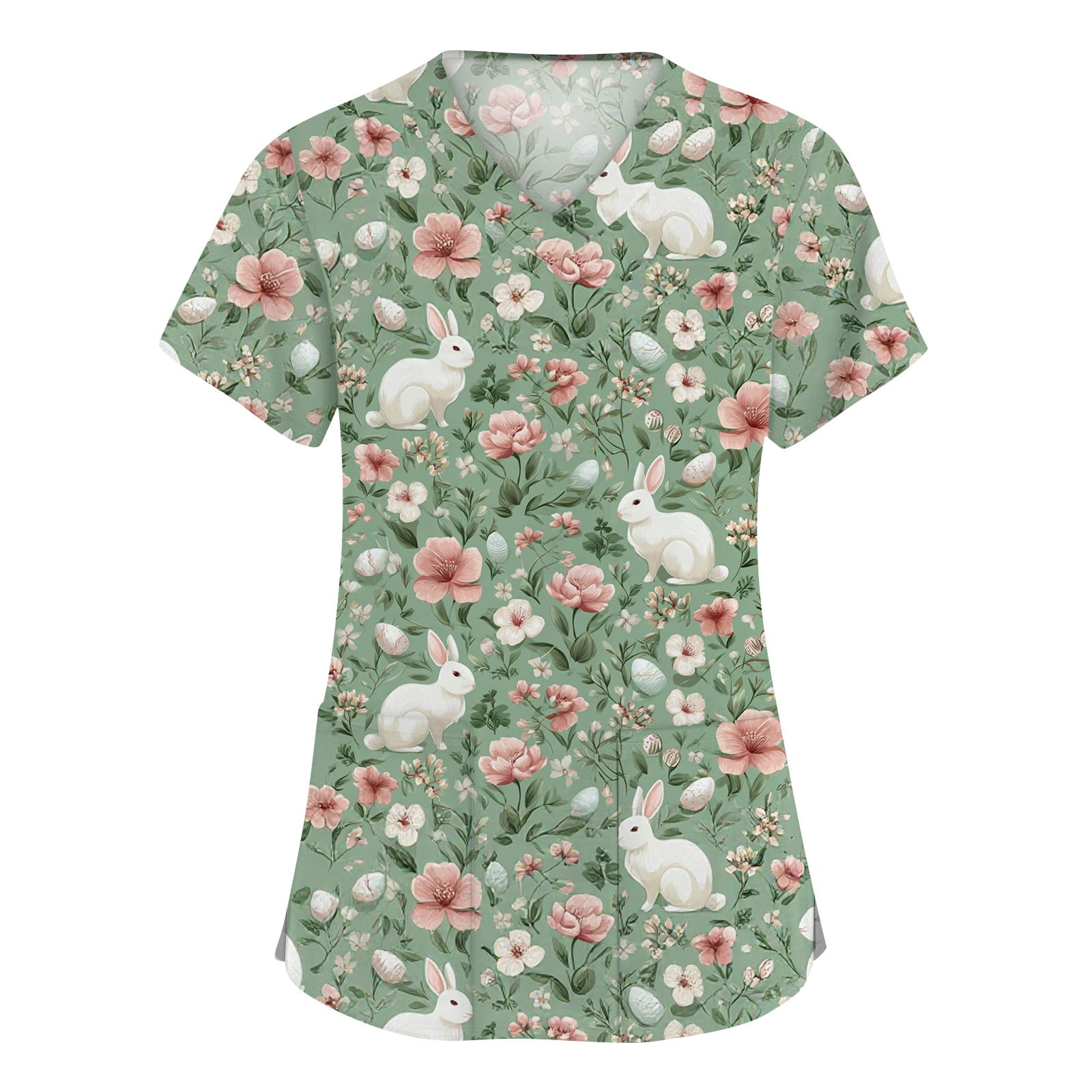 Hogleaql Women Easter Scrubs Top Short Sleeve V-Neck Plus Size Working ...
