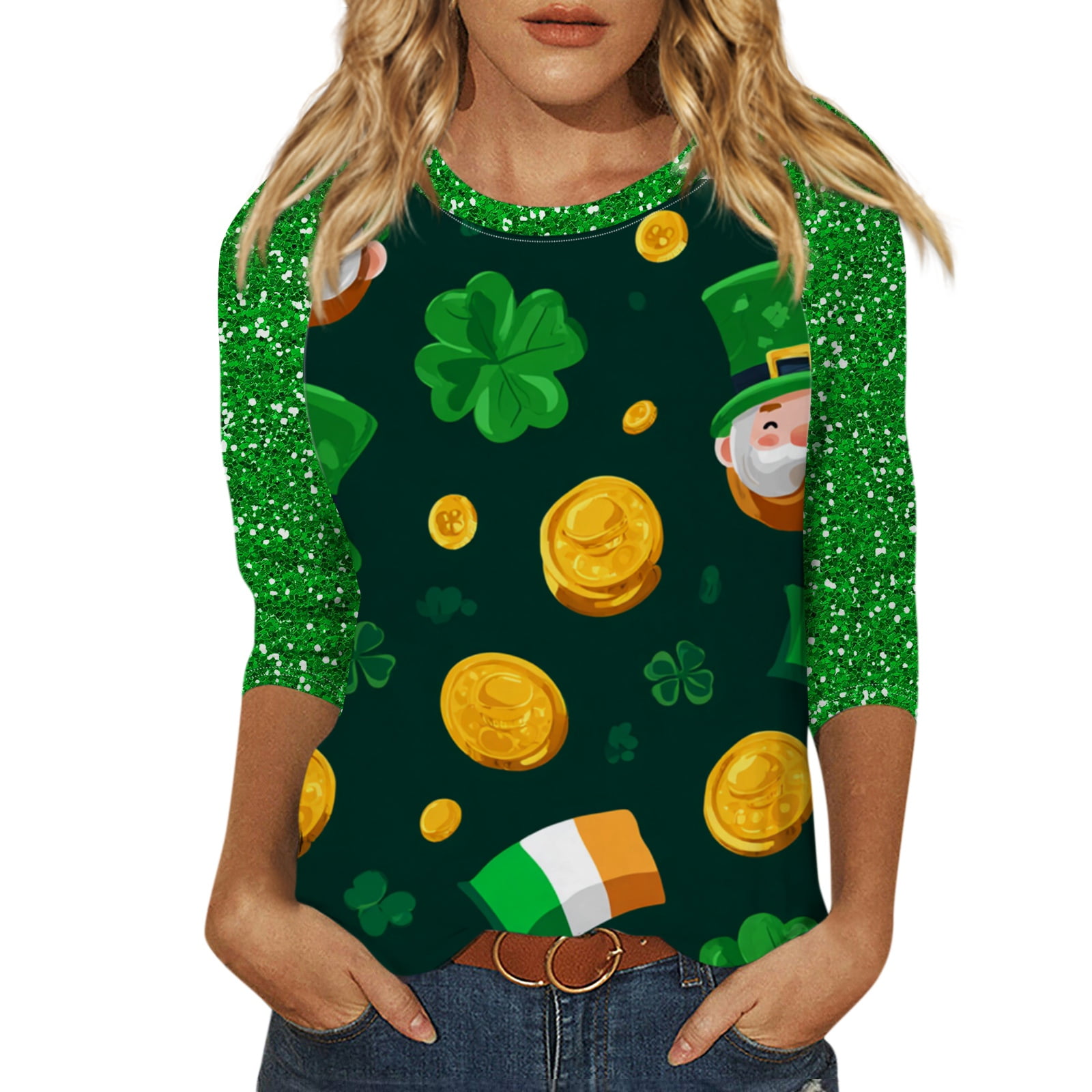 Hogleaql Women's St. Patrick's Day T-Shirts 3/4 Sleeve Crew Neck Shirts ...