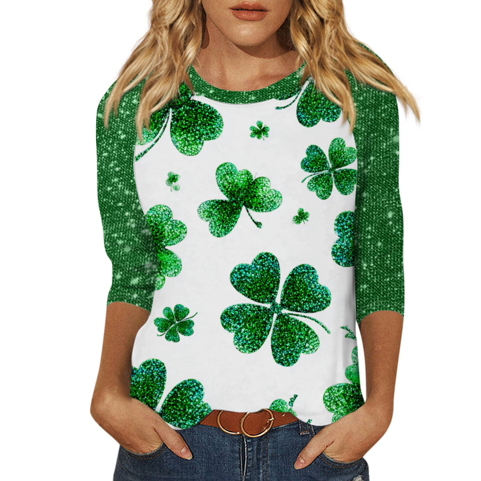 Hogleaql Women's St. Patrick's Day T-Shirts 3/4 Sleeve Crew Neck Tee ...