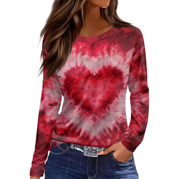 Hogleaql Women's Valentina's Day T-Shirts Long Sleeve Crew Neck T ...