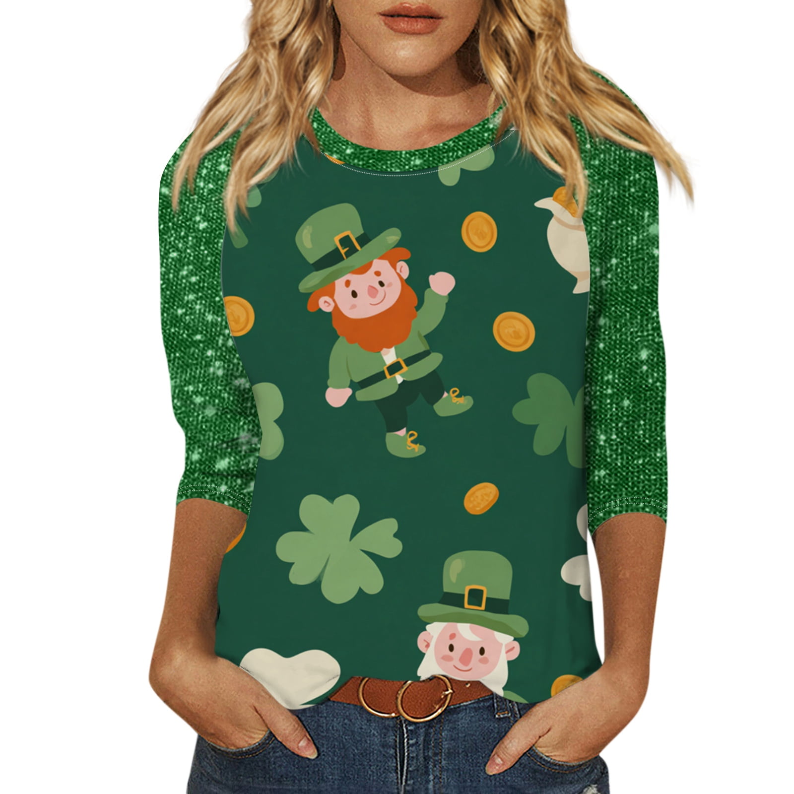 Hogleaql Womens 3/4 Sleeve Crewneck T-Shirts St. Patrick's Day Shirts ...