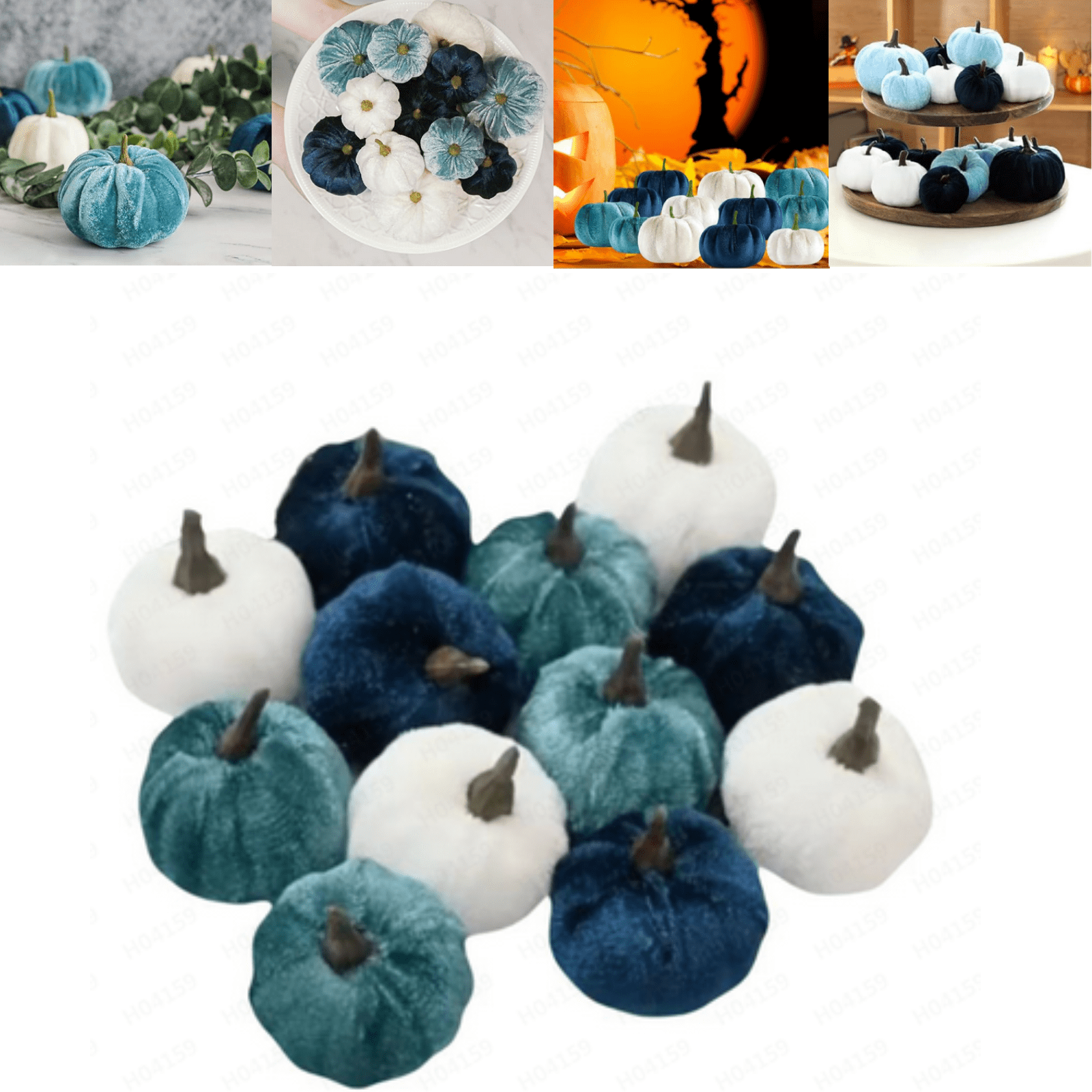 Hogloyecr Fall Velvet Pumpkin Blue White Artificial Pumpkins 2 Sizes ...