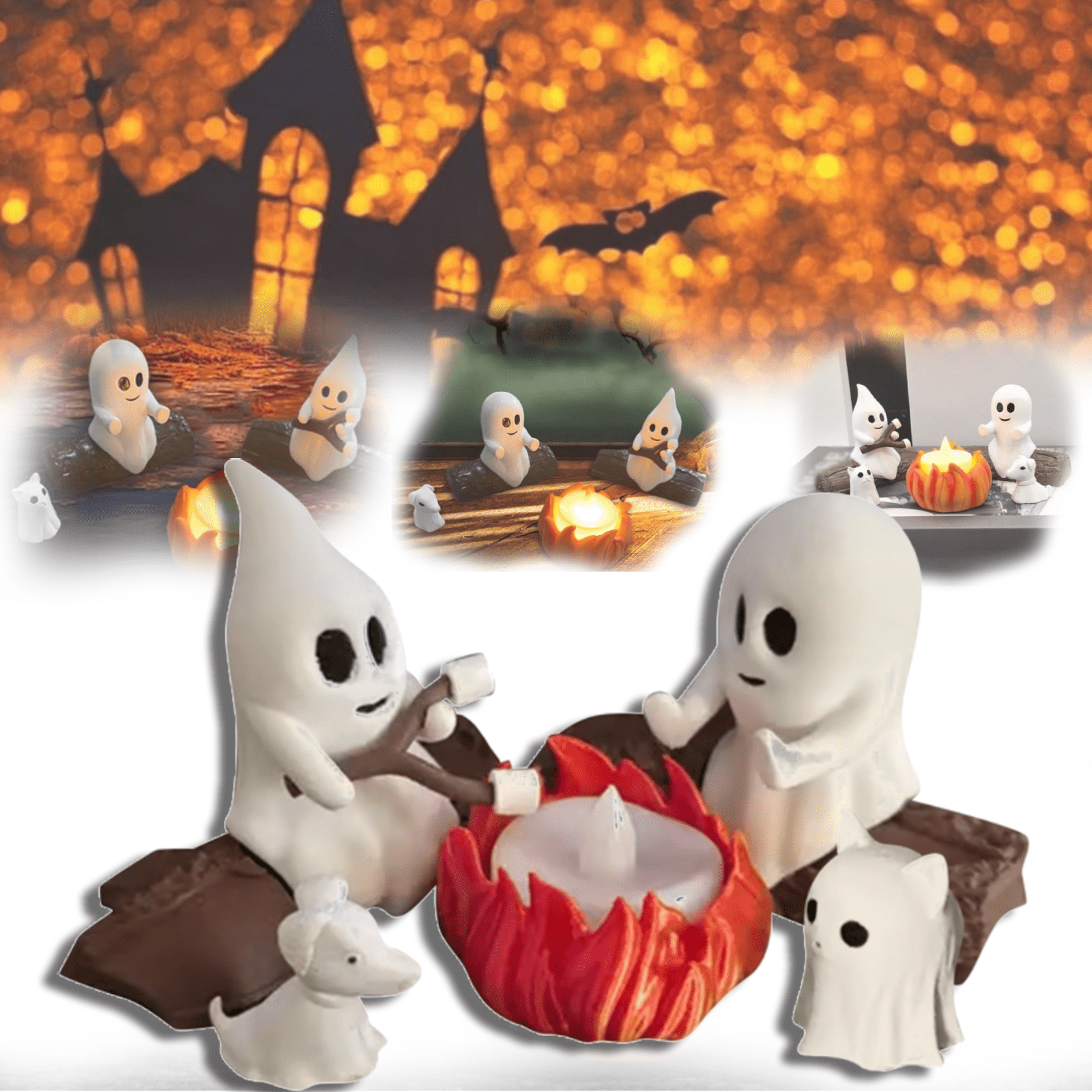 Hogloyecr Ghost Campfire Light| Cute Ghosts with Cat & Dog| Ghost ...