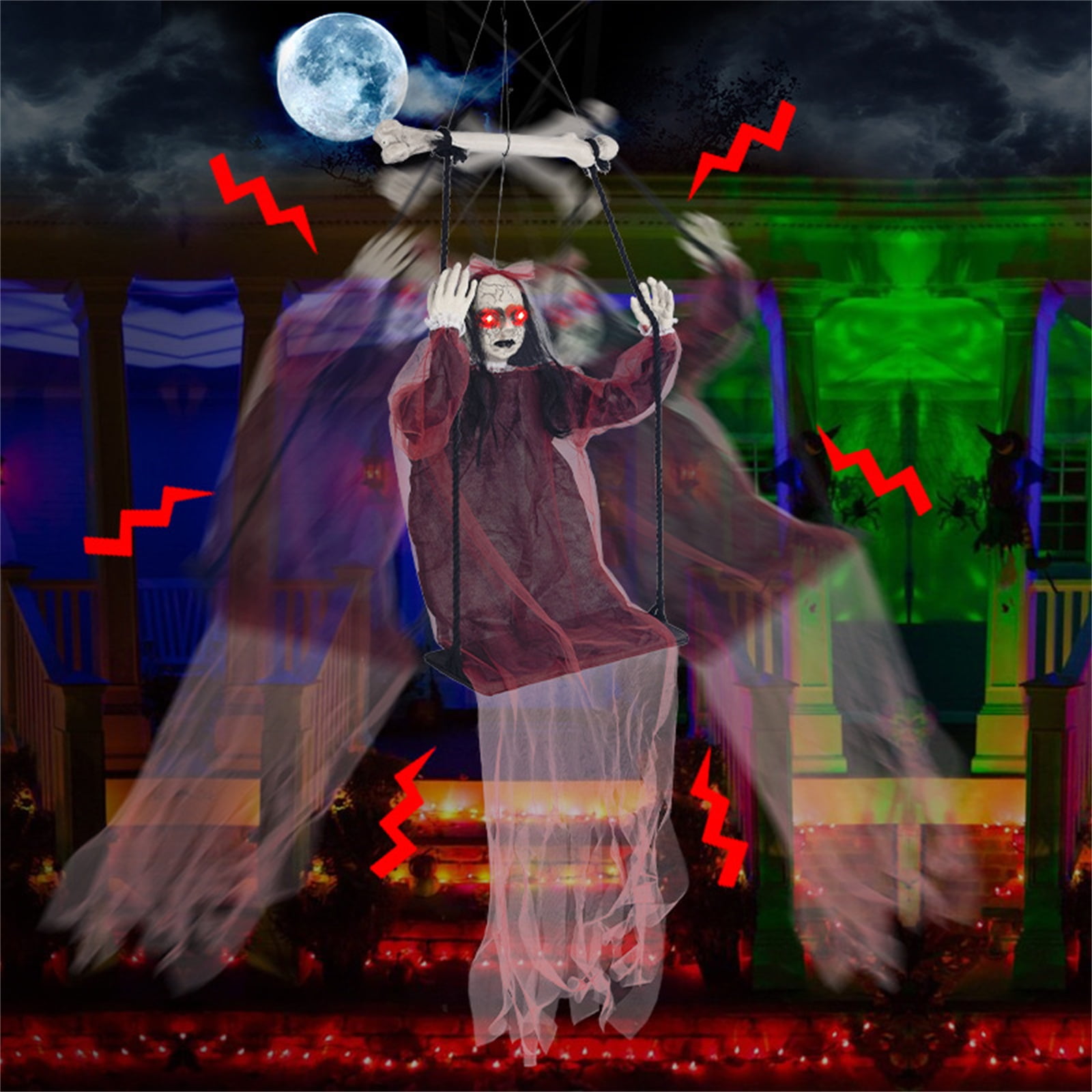 Hogloyecr Halloween Hanging Ghost Props,Hanging Swinging Ghosts with Lighted Eyes and Sound ...