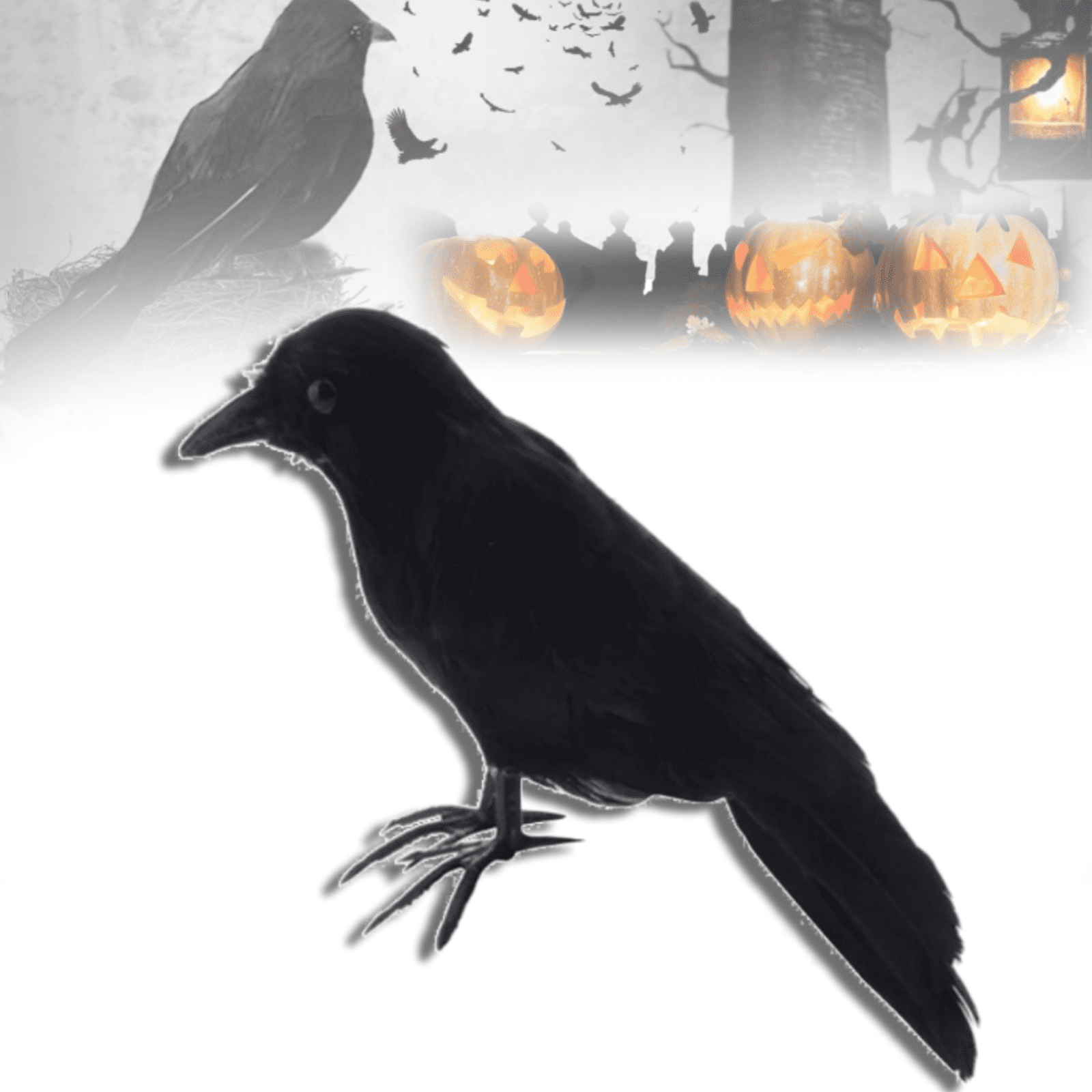 Hogloyecr Halloween Realistic Crow,Black Feathered Standing Crow for ...