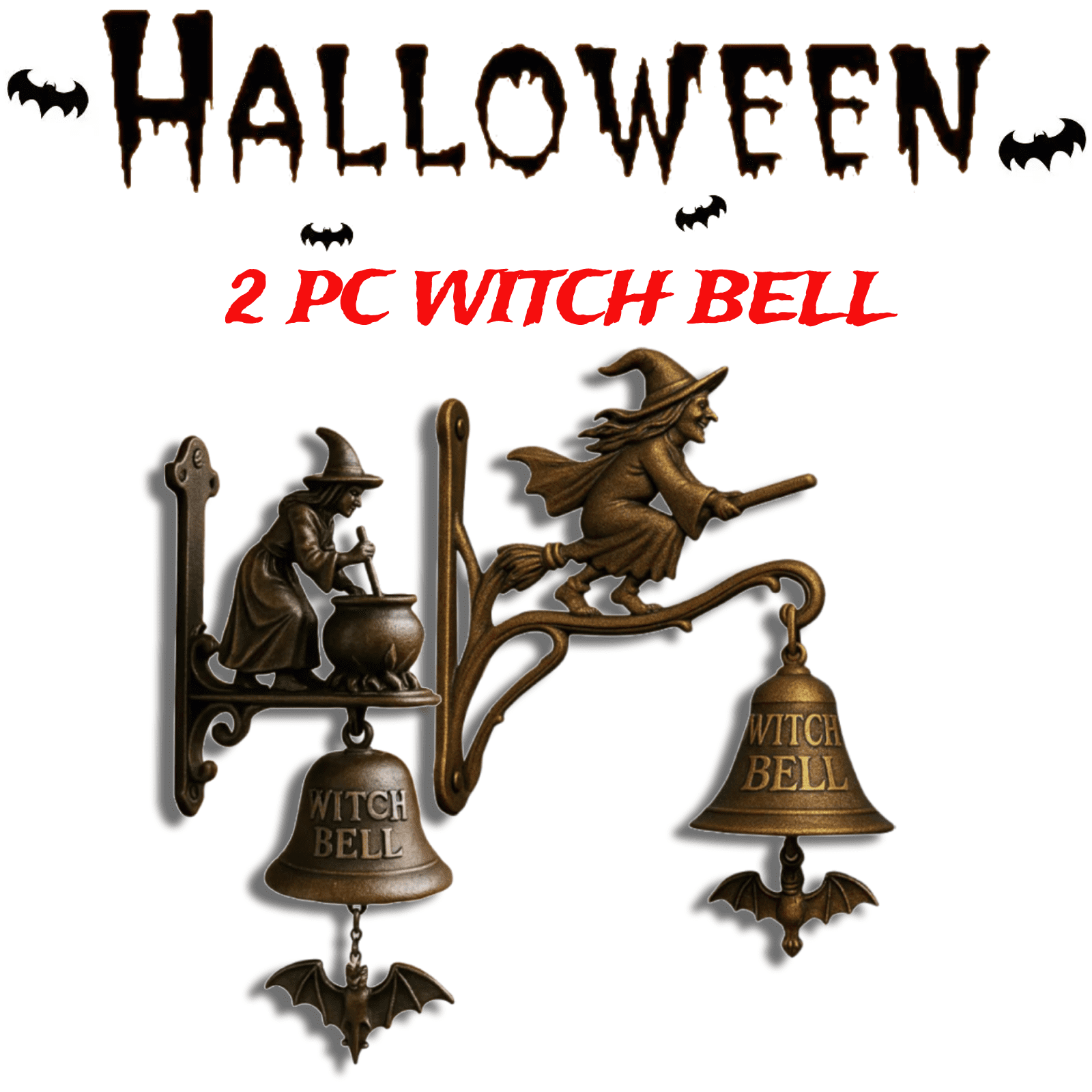Hogloyecr Halloween Witch-Themed Wall-Mounted Door Bell,Cast-Metal ...