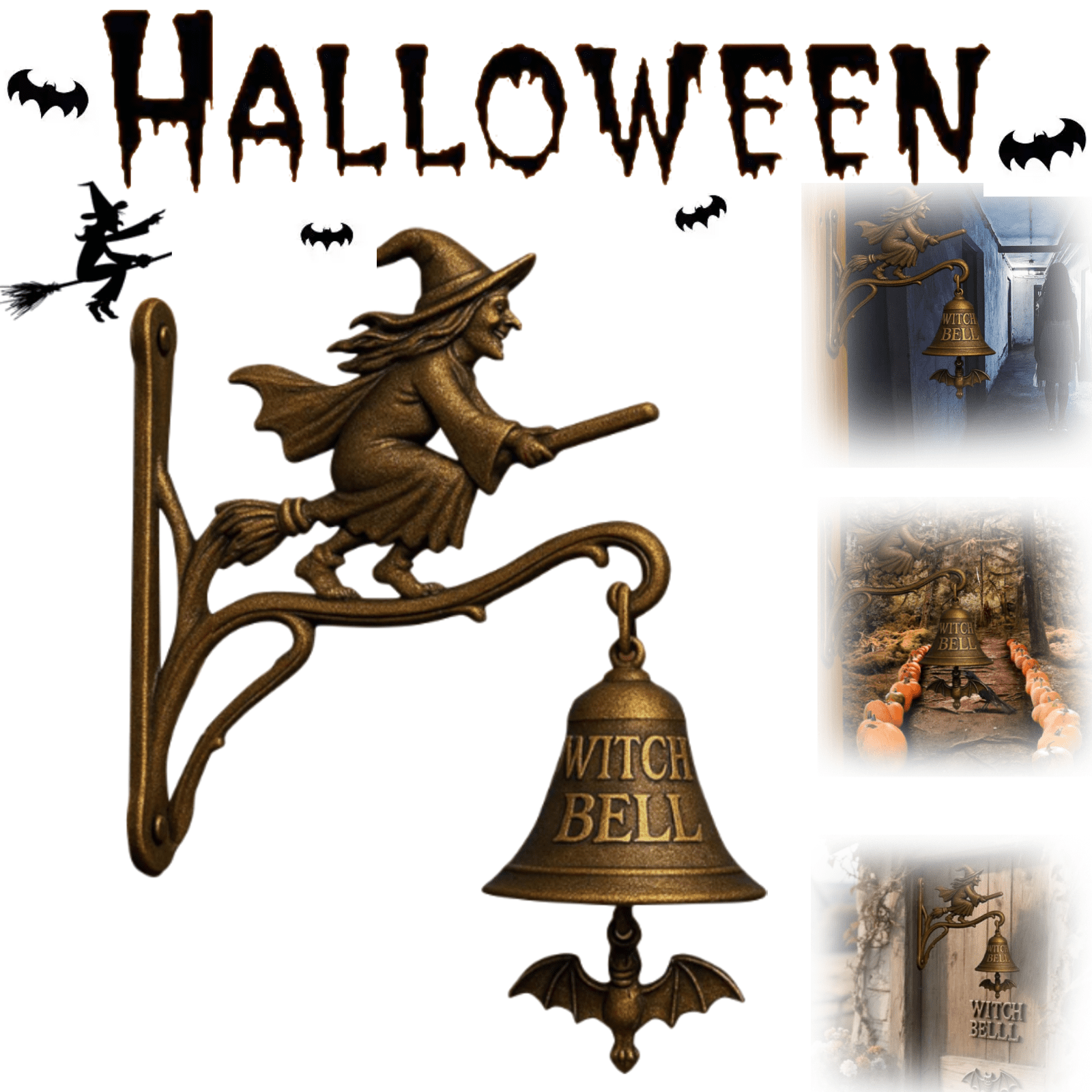 Hogloyecr Halloween Witch-Themed Wall-Mounted Door Bell,Cast-Metal ...