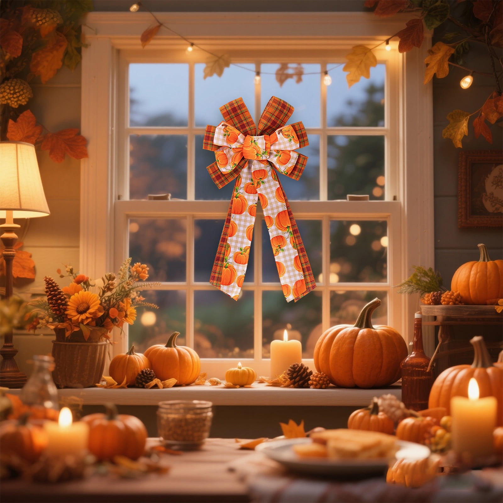 Hogloyecr Thanksgiving Fall Wreath Bows Large Pumpkin Wreath Bows ...