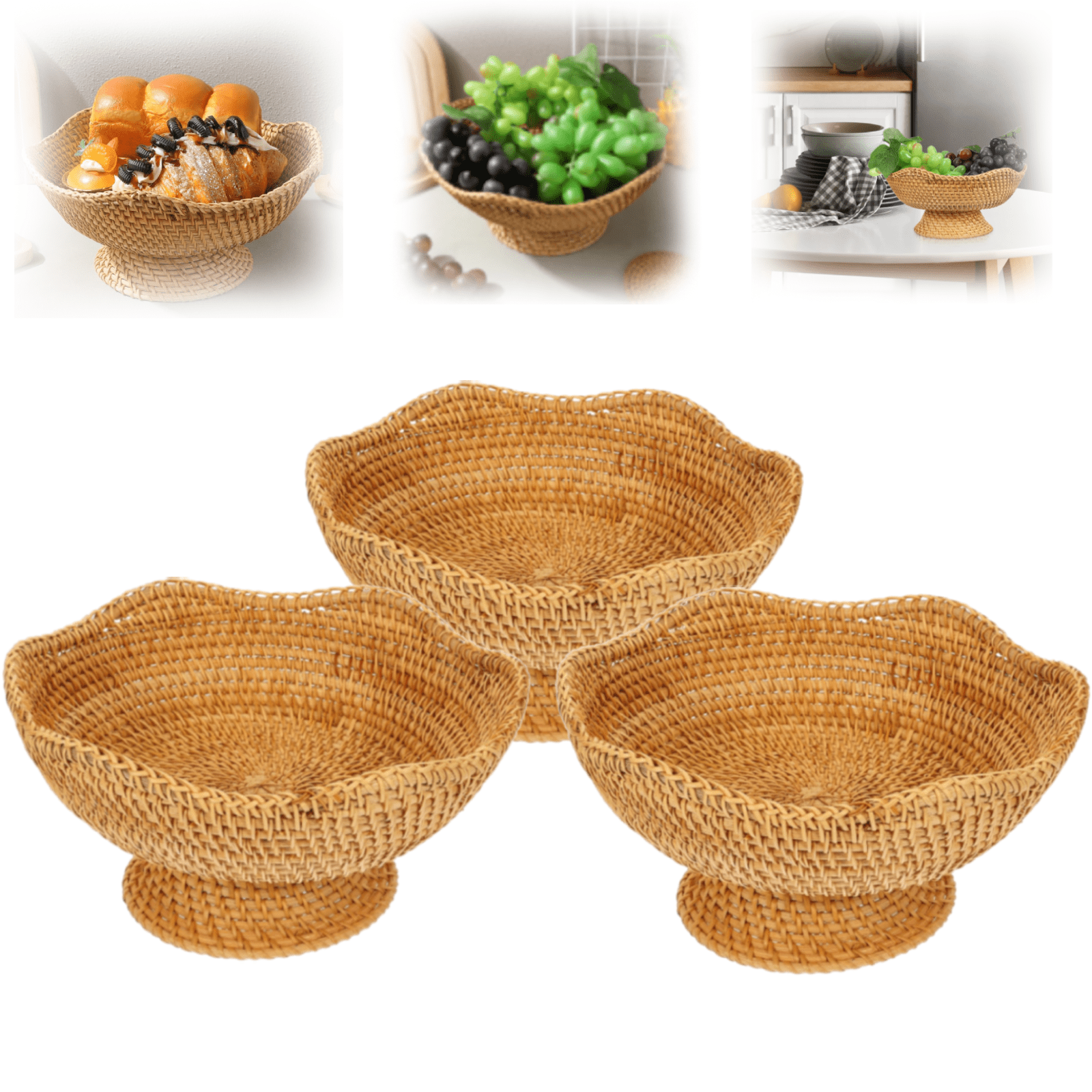 Hogloyecr Wicker Fruit Plate Circle Basket Woven Basket Charolas Para ...
