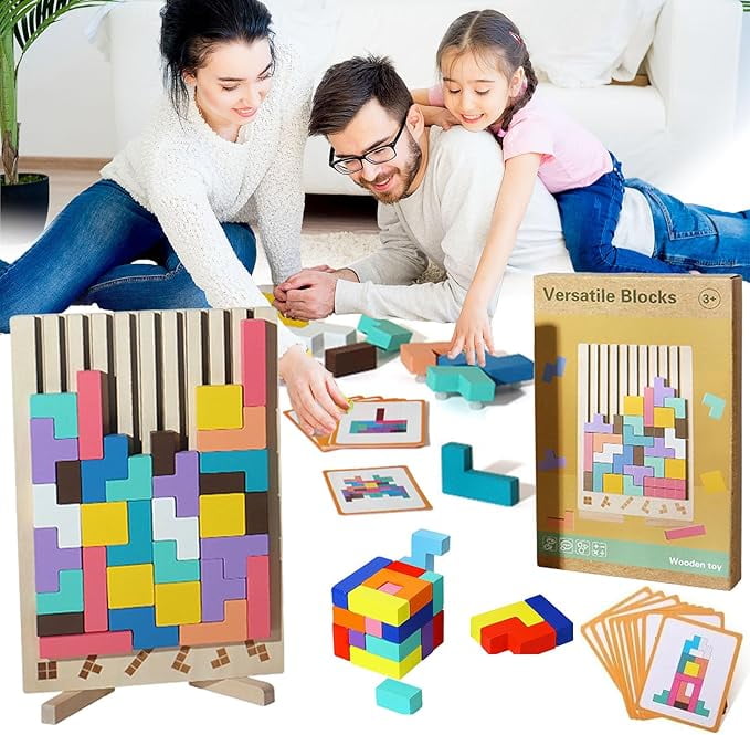 Hogloyuc Wooden Russian Blocks Puzzle & Stacking Toy - Tangram Jigsaw ...