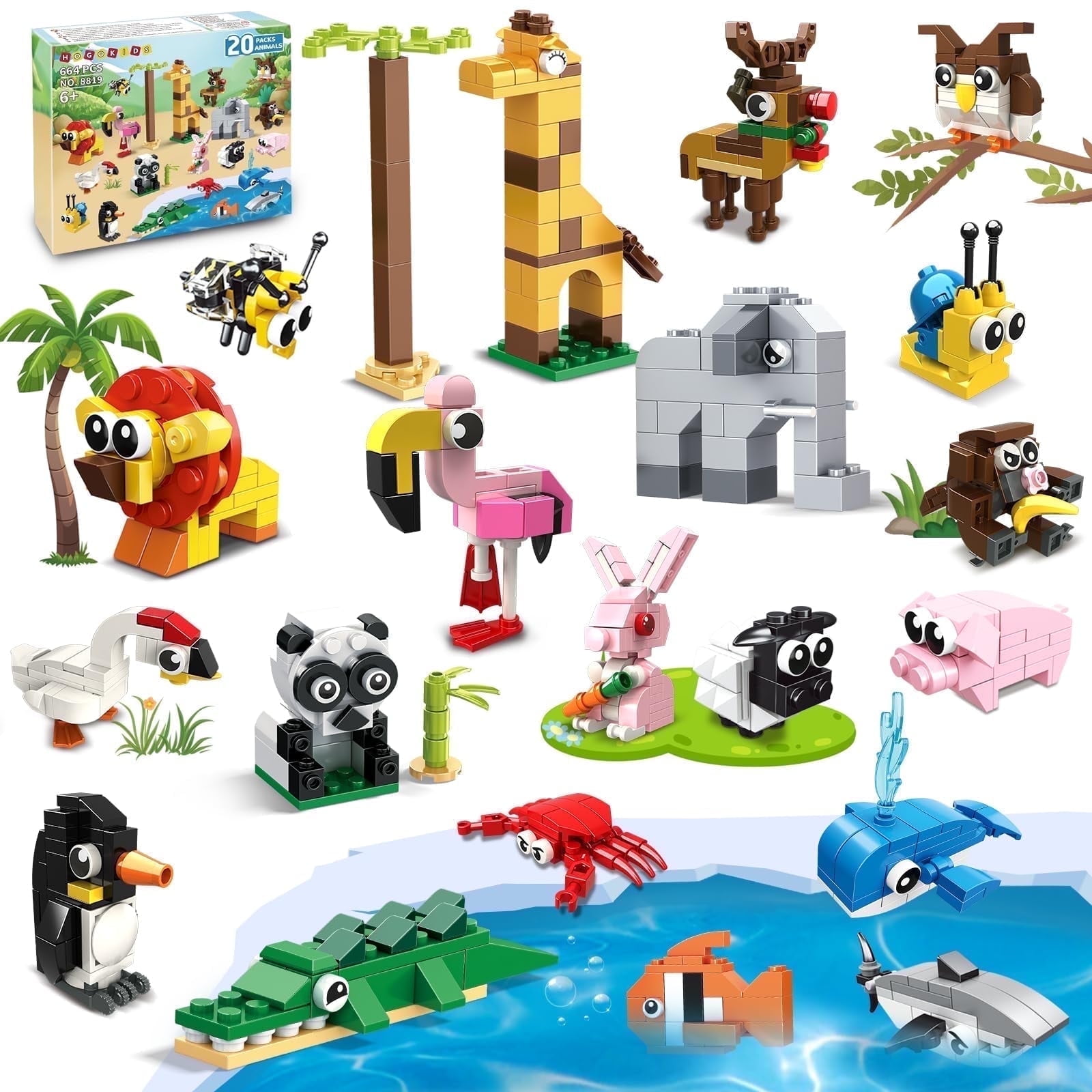 HogoKids 20 Pack Party Favors for Kids, 664PCS Animals Building Blocks ...