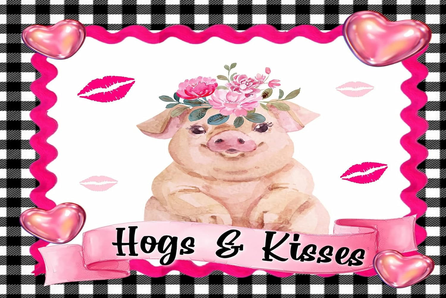 Hogs & Kisses Valentine Pig Metal Wreath Sign Rustic Art Wall Decor ...