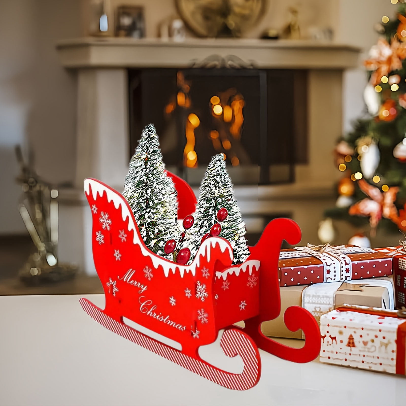 Hohaski Christmas Sleigh Car Tabletop Miniature Christmas Ornament ...