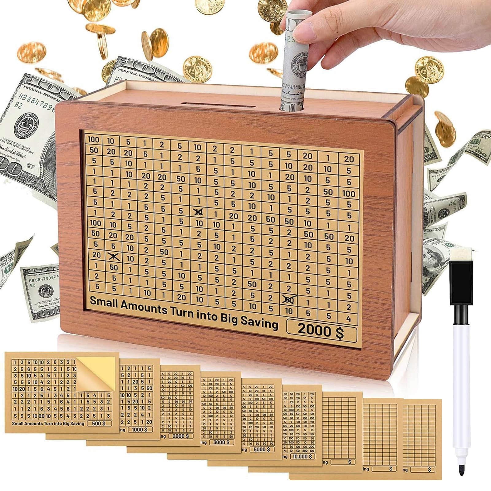 Hohaski Digital Counting Bank Wooden Money Box with Replaceable Amount ...