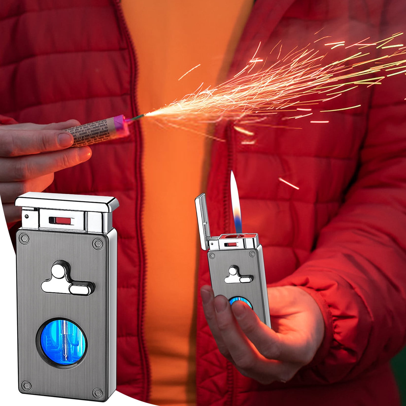 Hohaski Intelligent Induction Butane Lighter Windproof Double Flame ...