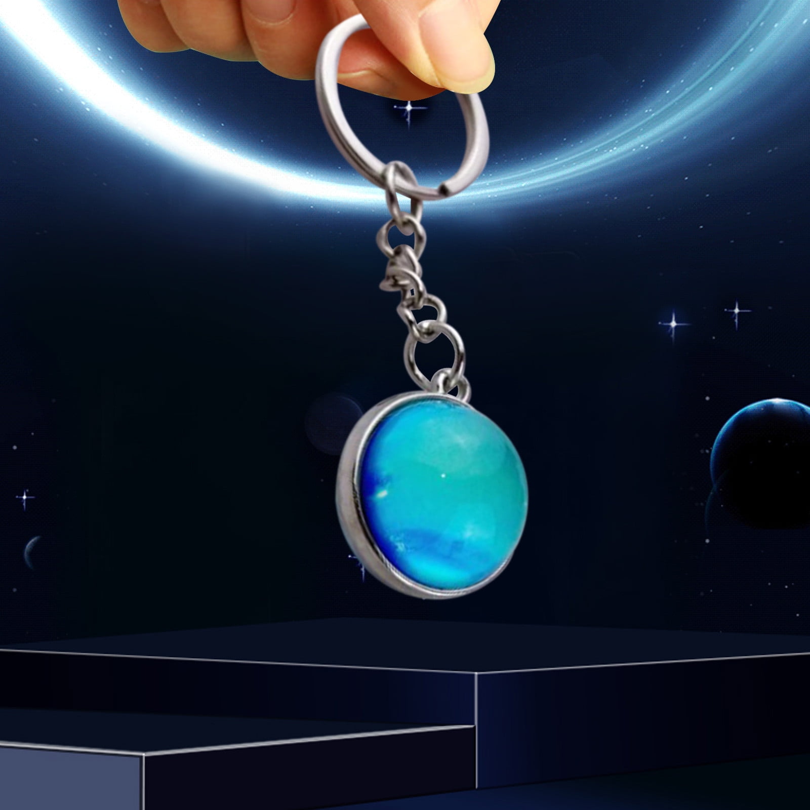 Hohaski Luminous Cosmic Planets Keychain - Double-Sided Glass Ball ...