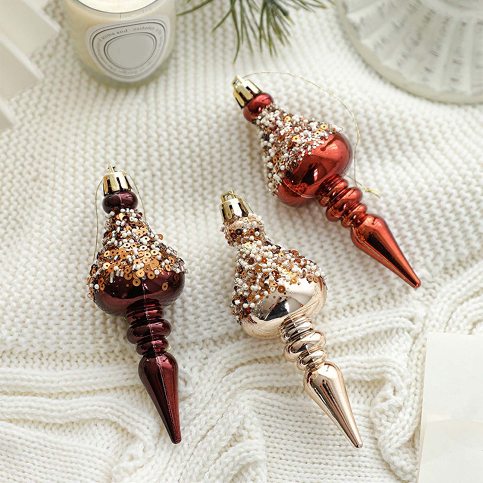 Hohaski Luxurious Beaded Christmas Ornaments Glossy Boxed Champagne ...