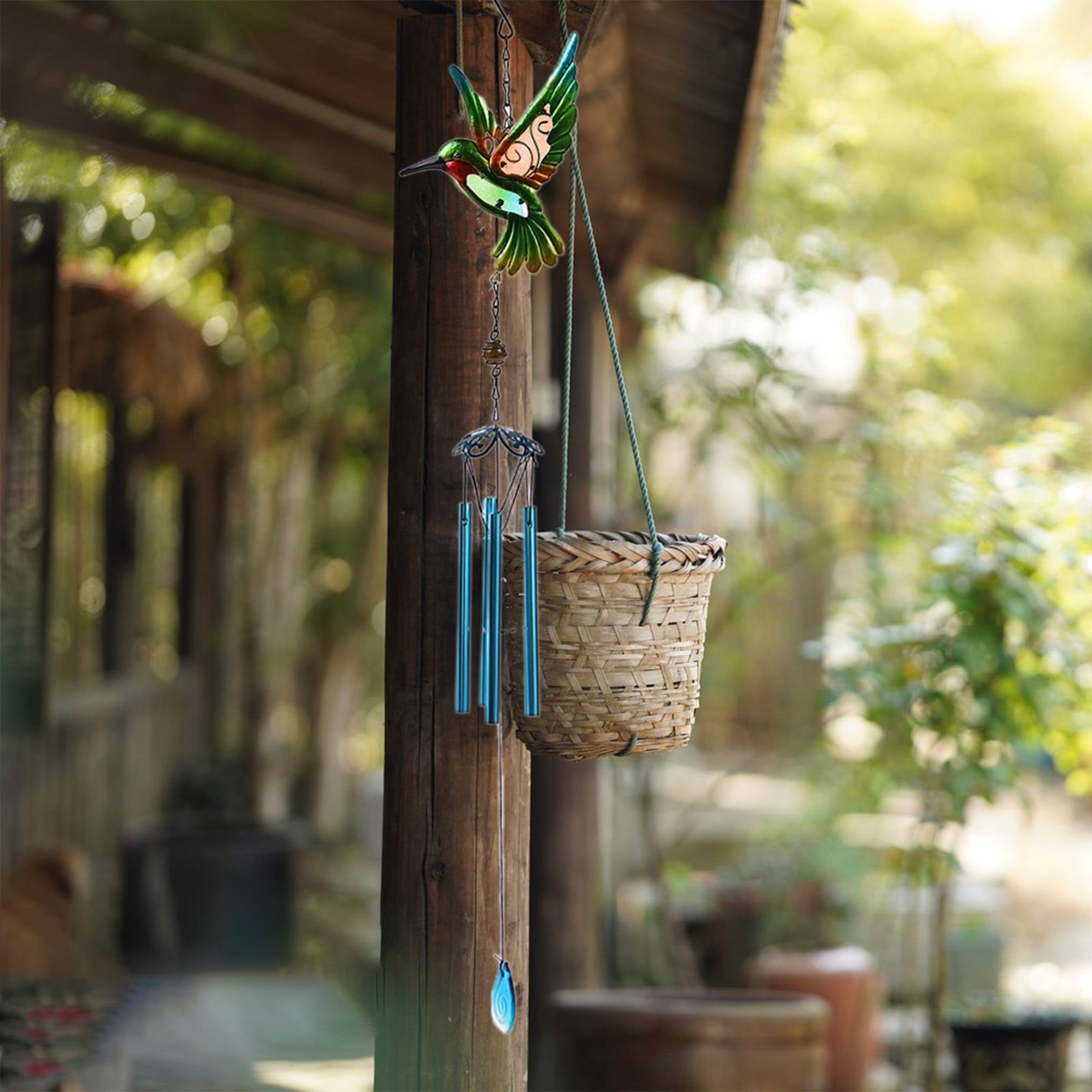 Hohaski Metal Hummingbird Wind Chime Pendant Glass Painted Spray Paint ...