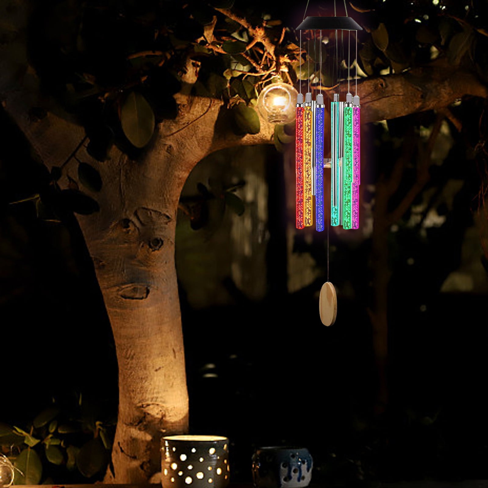 Hohaski Outdoor Colorful Solar Wind Chime Light LED Dog Rotating Wind ...