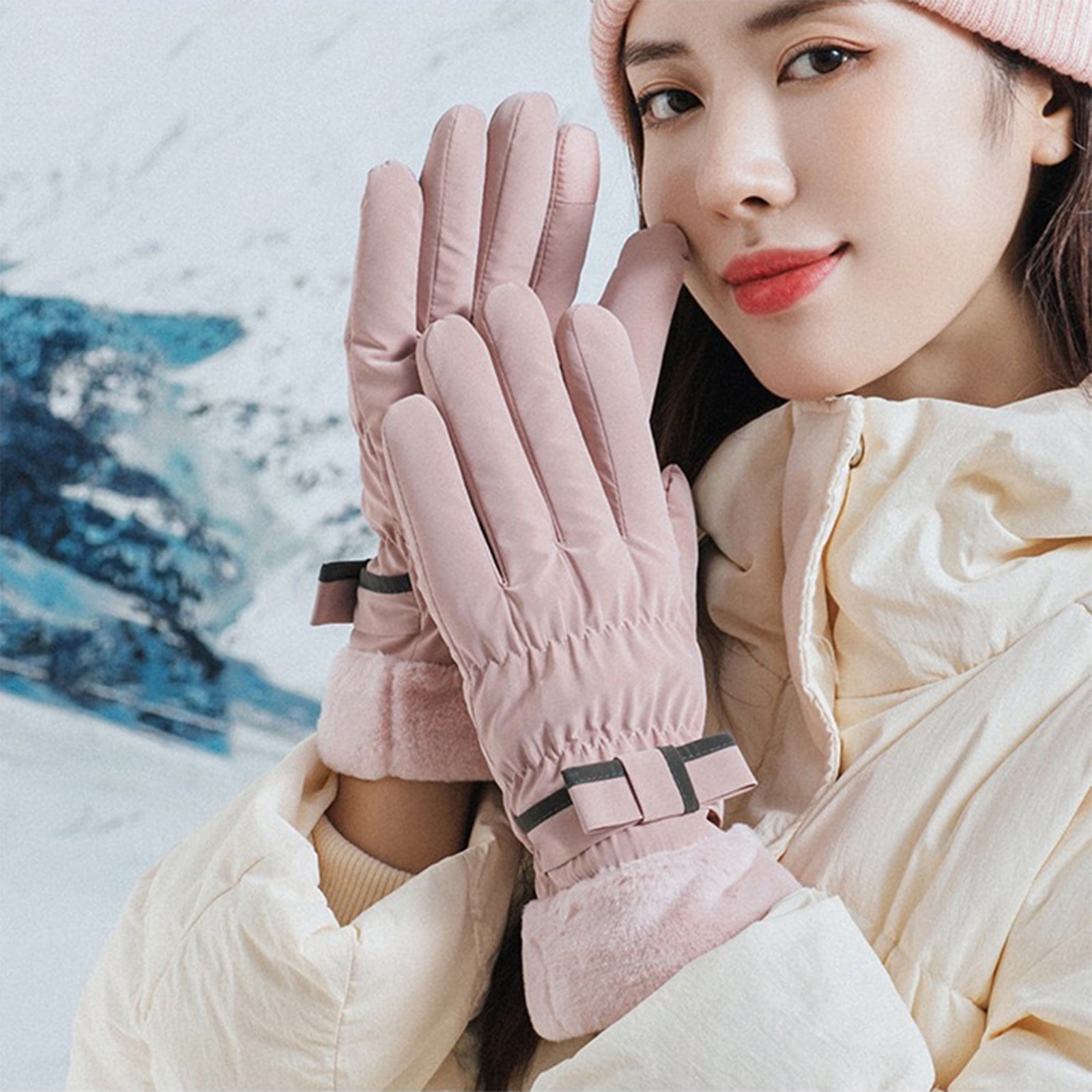 Hohaski Warm Gloves Women Plus Velvet Thickened Windproof Cold Proof ...