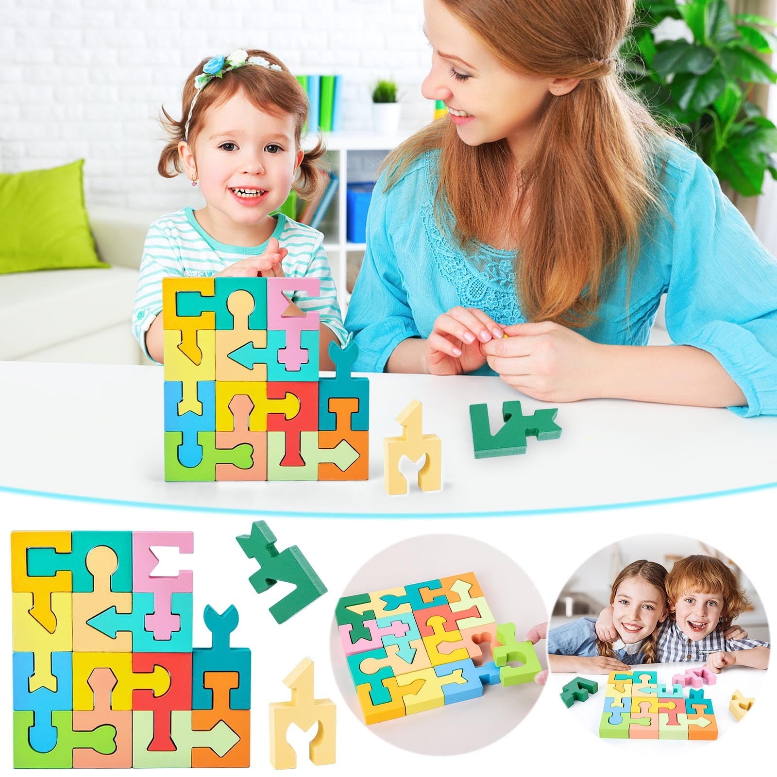 Hohaski Wooden Shape Matching Puzzle Assembly Building Blocks Toys ...