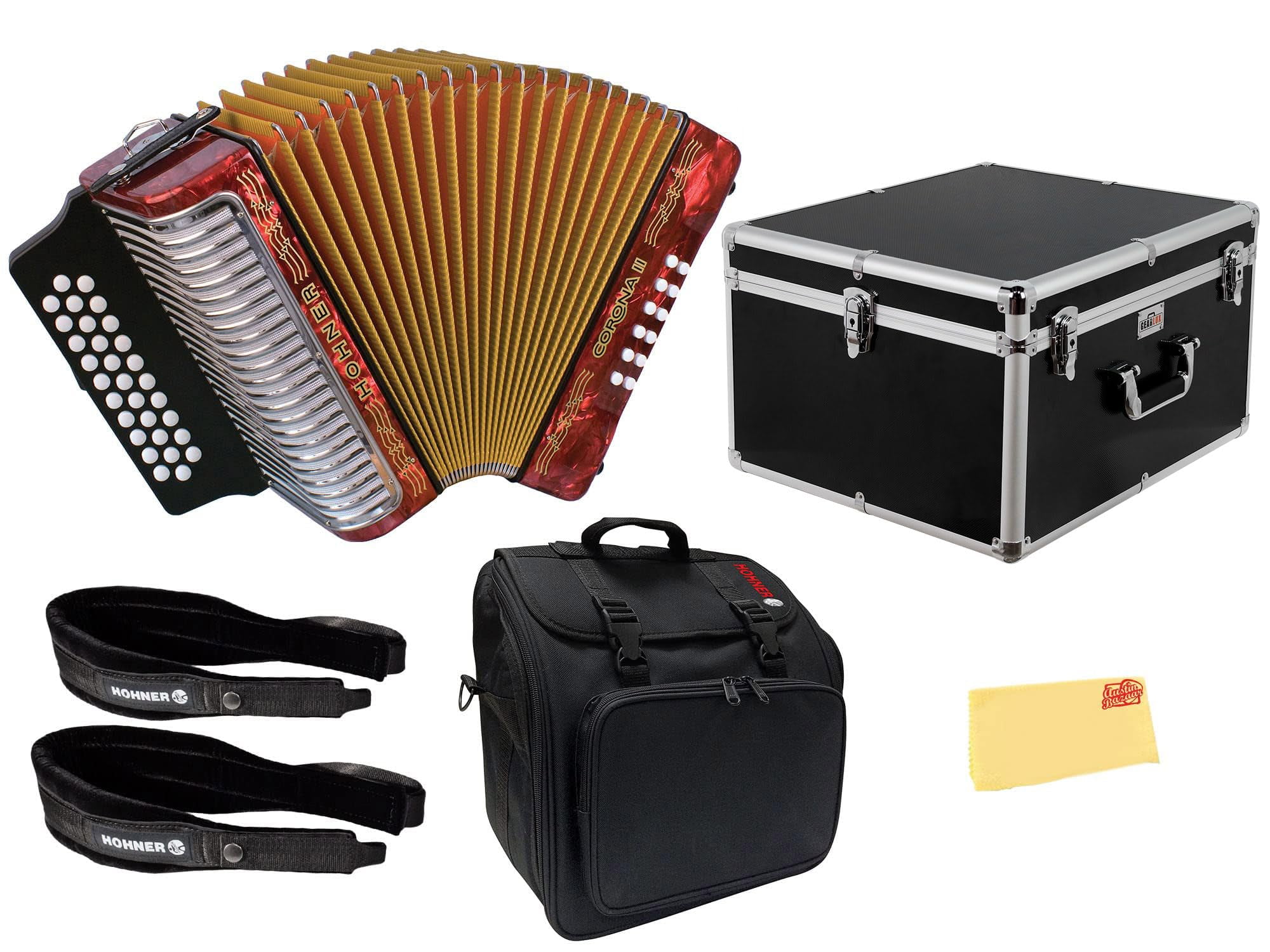 Hohner Corona II F/Bb/Eb Accordion - Pearl Red Bundle with Case, Gig ...