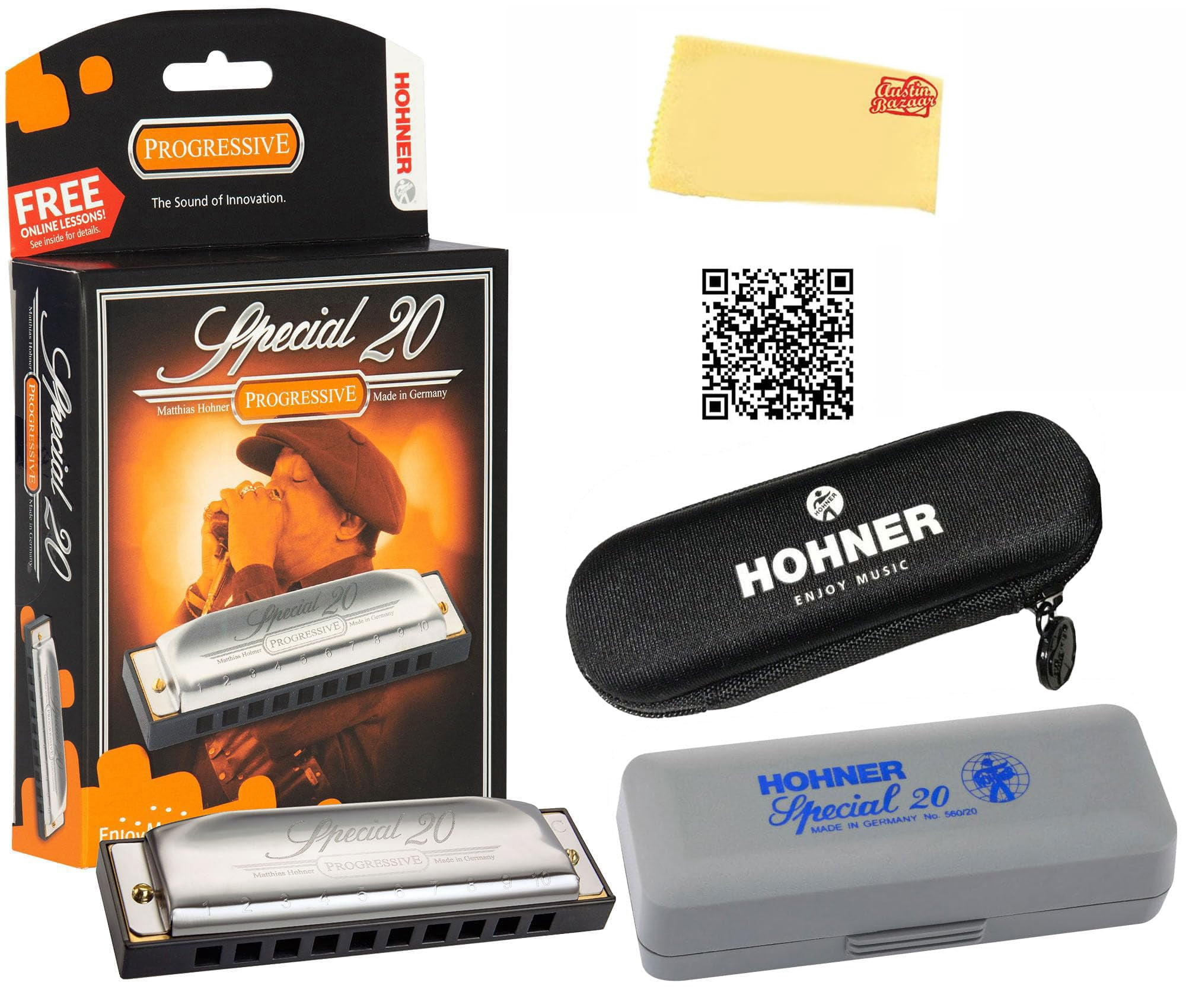Hohner Special 20 Harmonica - Key of E Flat Bundle with Carrying Case ...