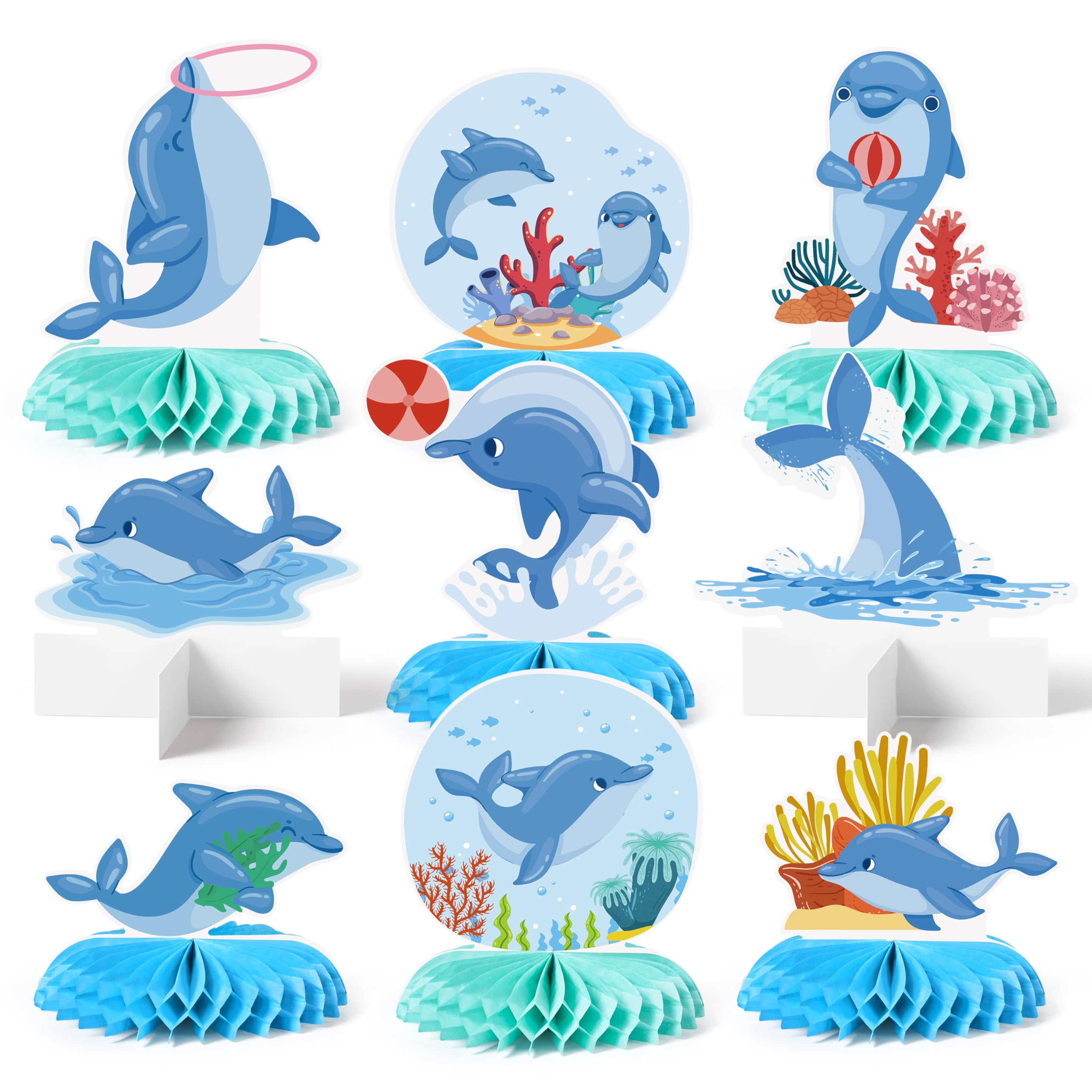 HoiSumma 9 Pcs Dolphin Party Decorations Honeycomb Centerpieces Blue ...
