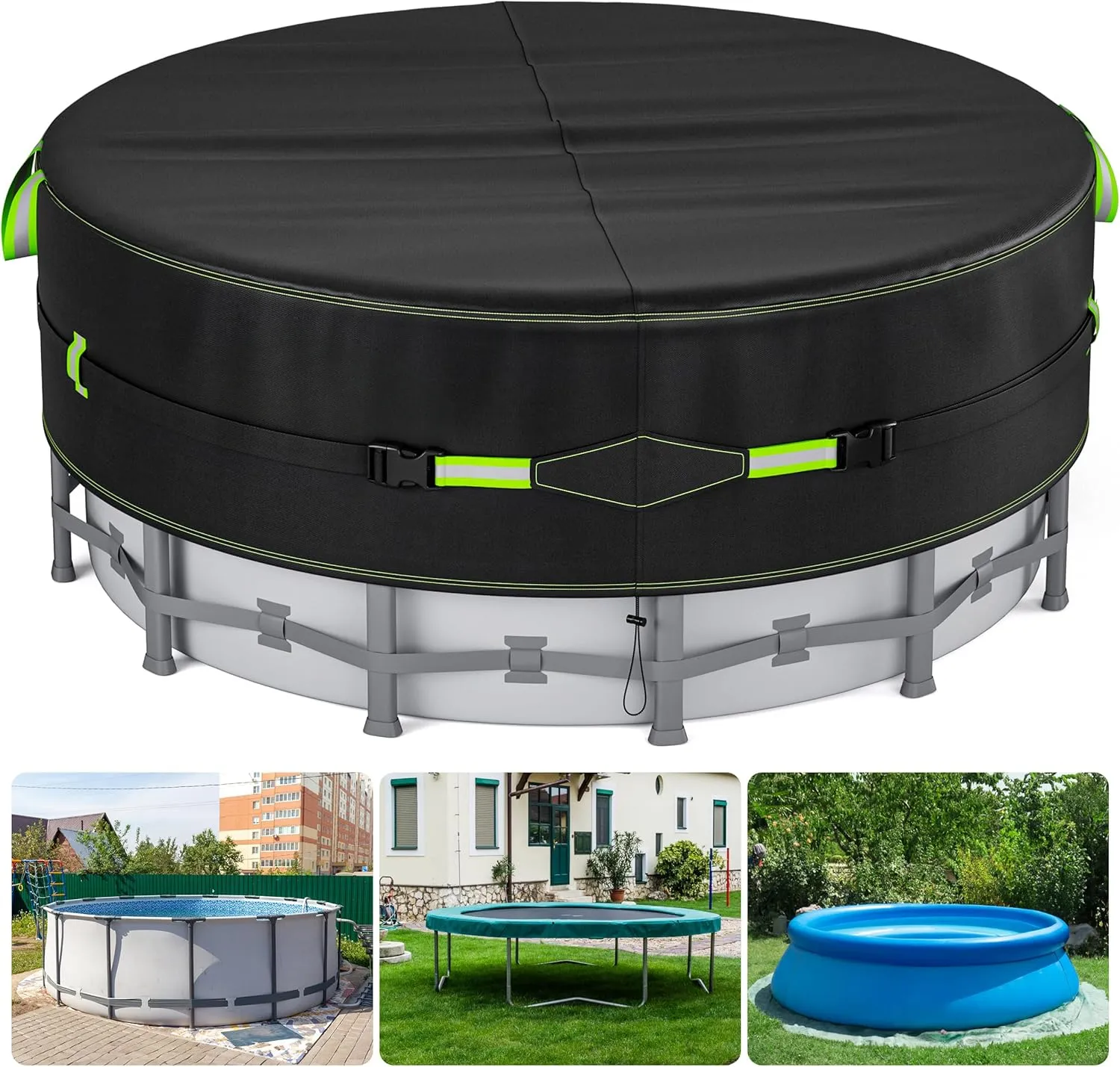 Hoihute 16 Ft Round Winter Pool Cover with Reflective Strips, Swimming ...