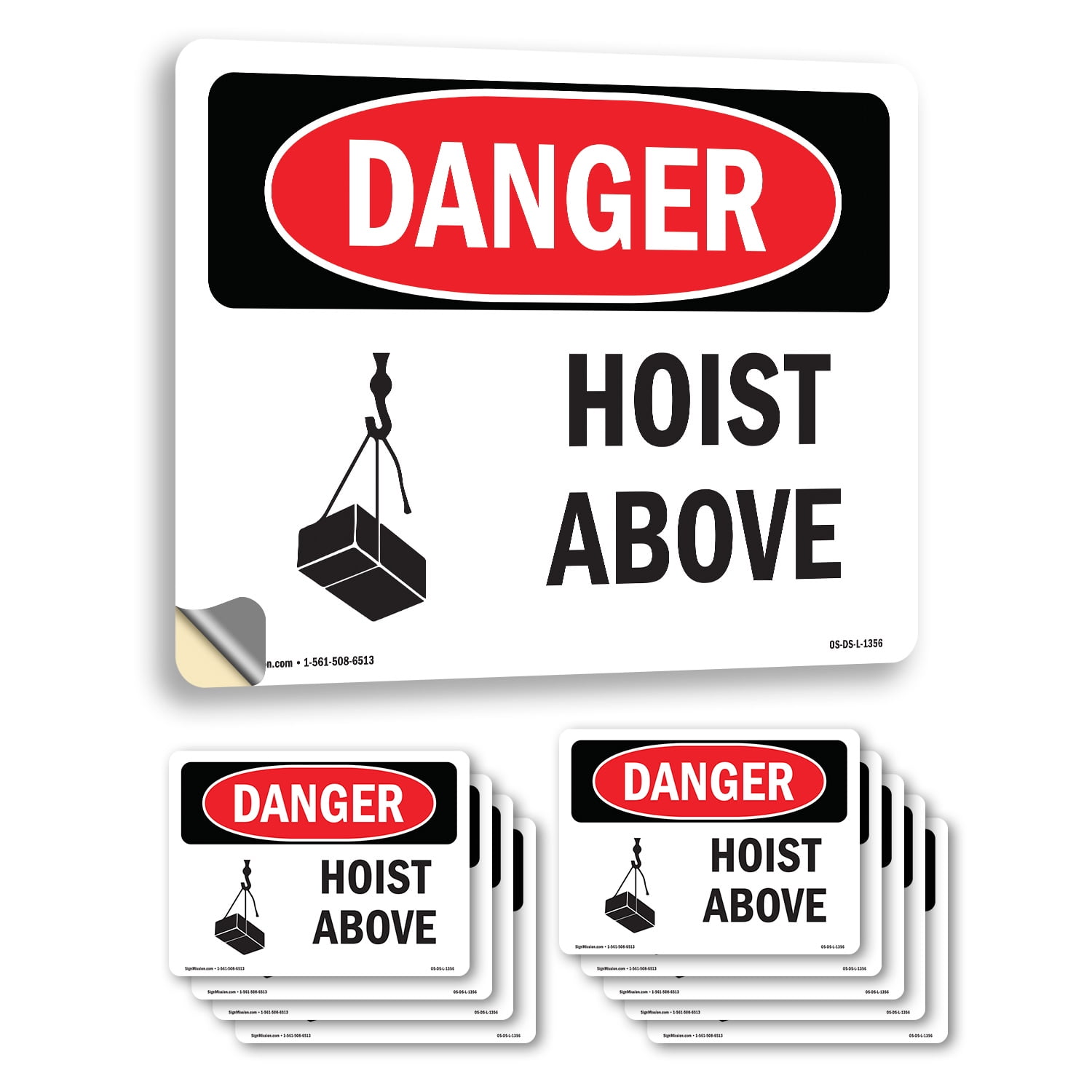Hoist Above OSHA Danger Vinyl Decal Label 10 Inch x 7 Inch - 10 Pack ...