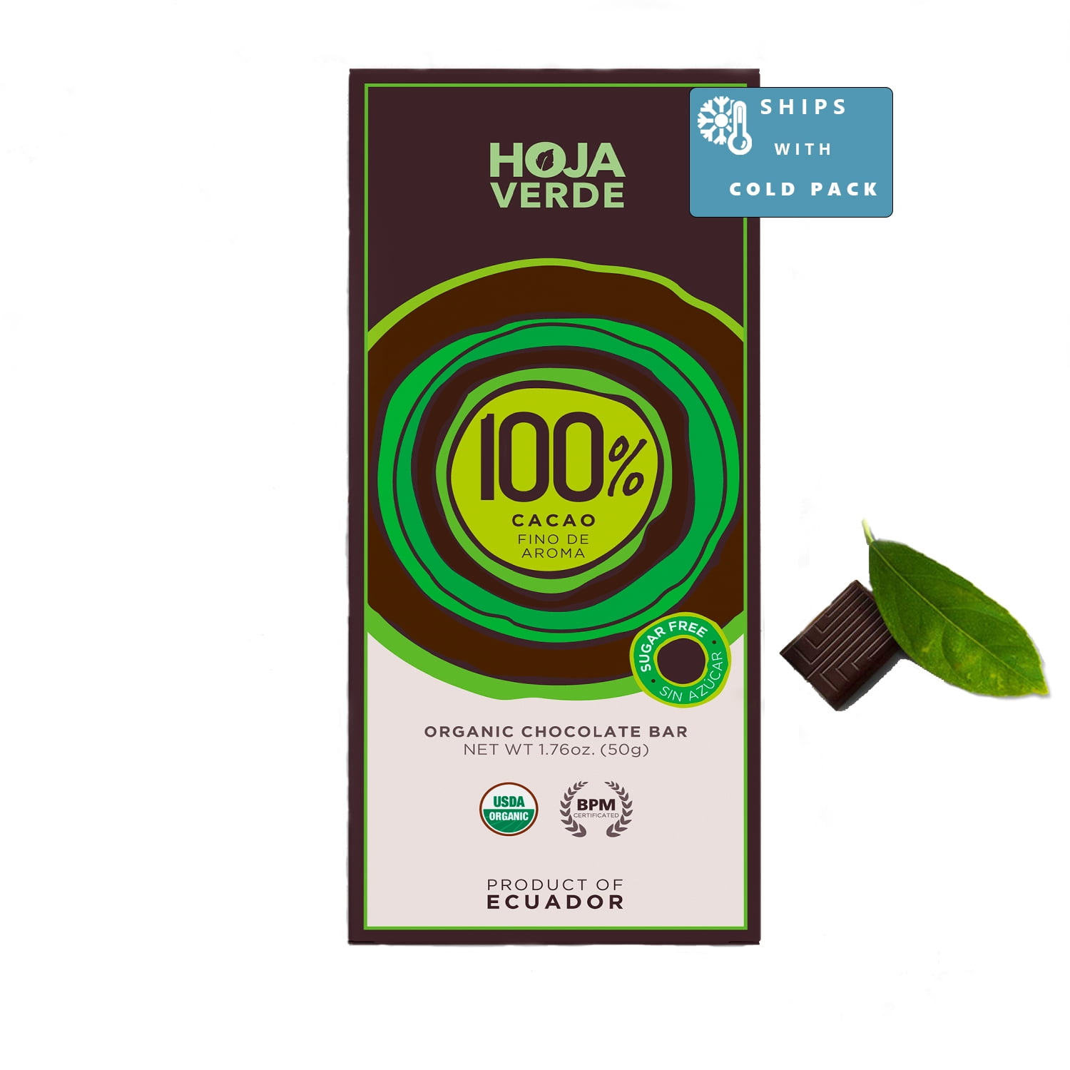 Hoja Verde 100% Pure Organic Dark Chocolate, Vegan, Non GMO, 4 Pack ...