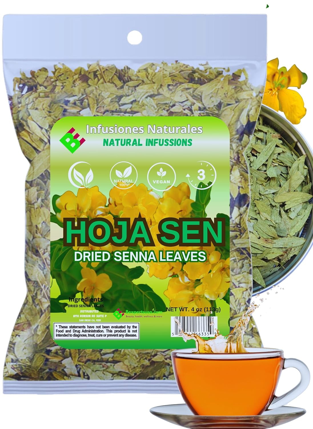 Hoja de Sen Té (Senna Leaf Tea Natural) Net Wt. 4 oz (113g) - 100% ...