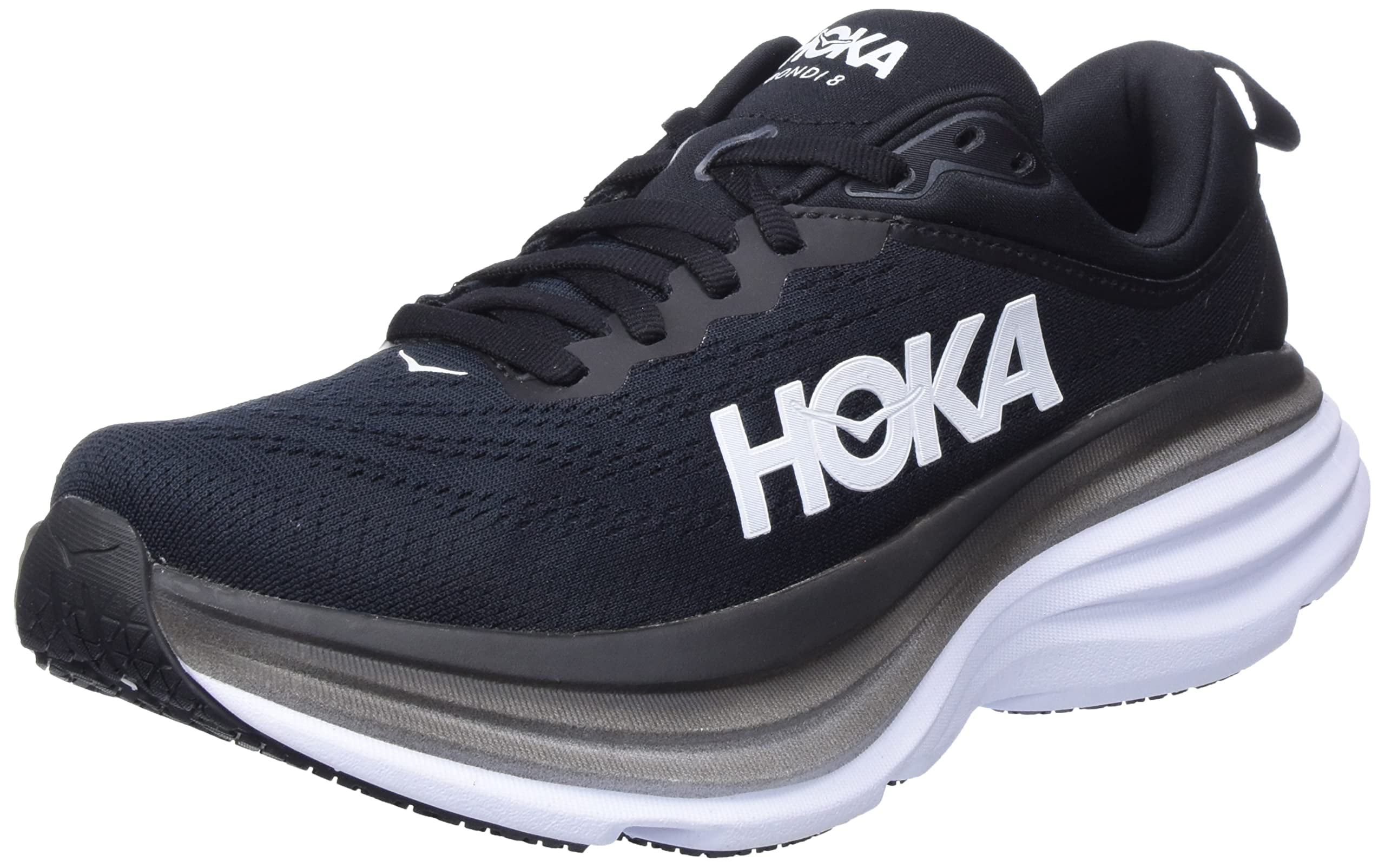 HOKA ONE Bondi 8 Womens Running Shoes - Black/White - Size 7, Upgraded ...