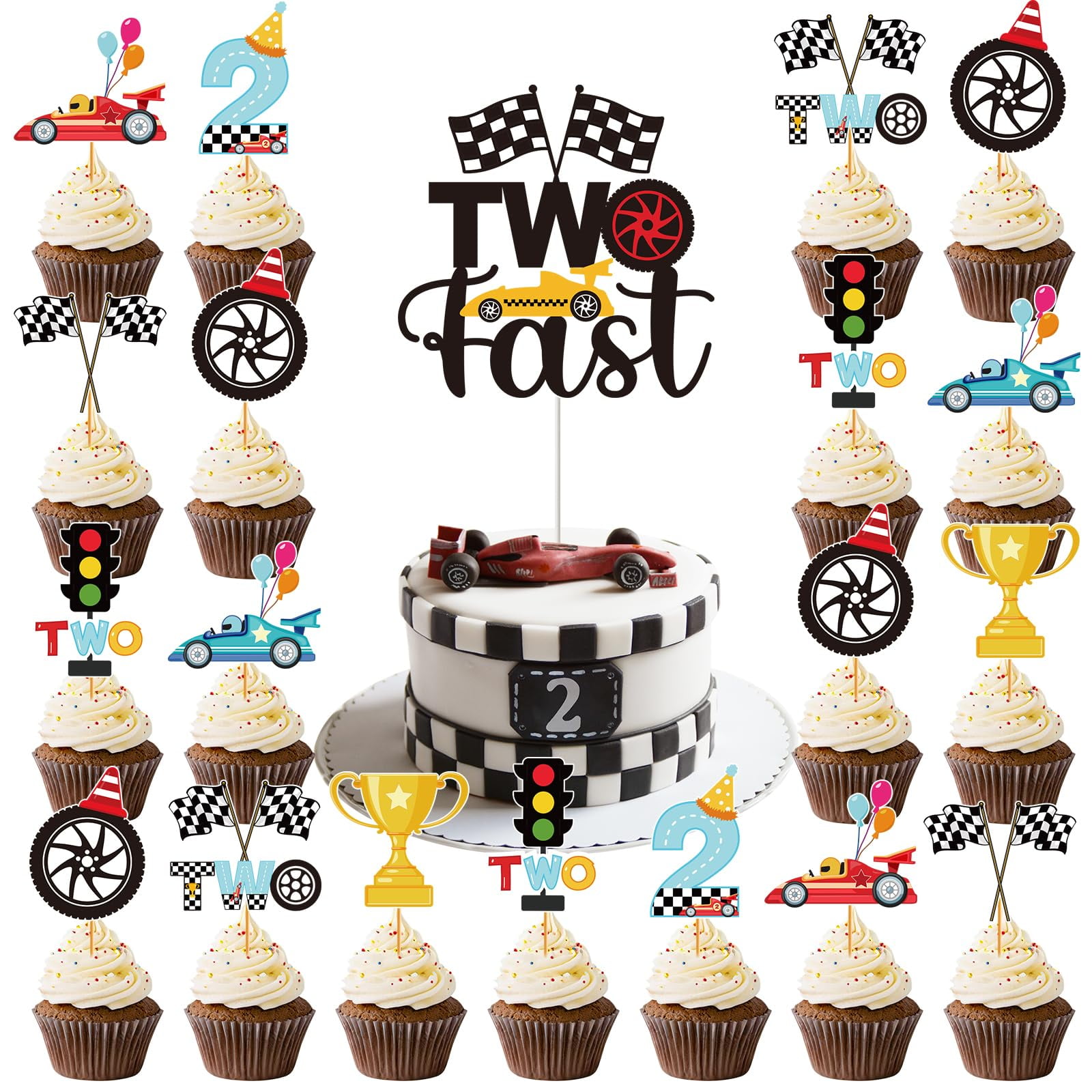 Hokinaa Two Fast Cake Decorations - RST1 25 Pcs Race Curious Baby 2nd ...