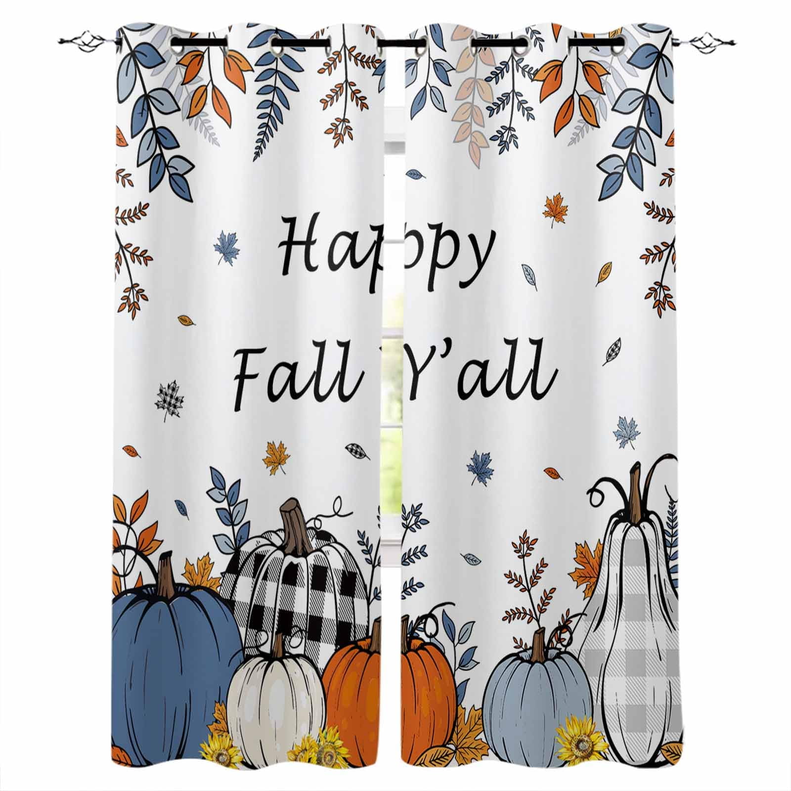 Hokiten Blue Fall Blackout Curtains | Light Blocking Print Window ...